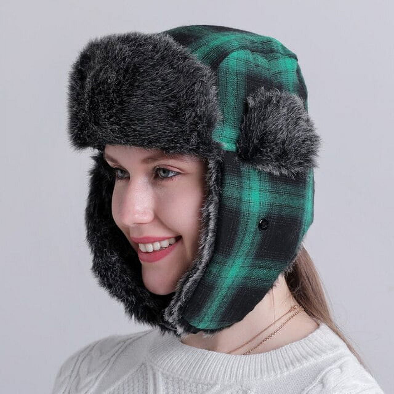 SikaFu Men Women Winter Hat Plaid Thick Warm Russian Hat Male Female ...