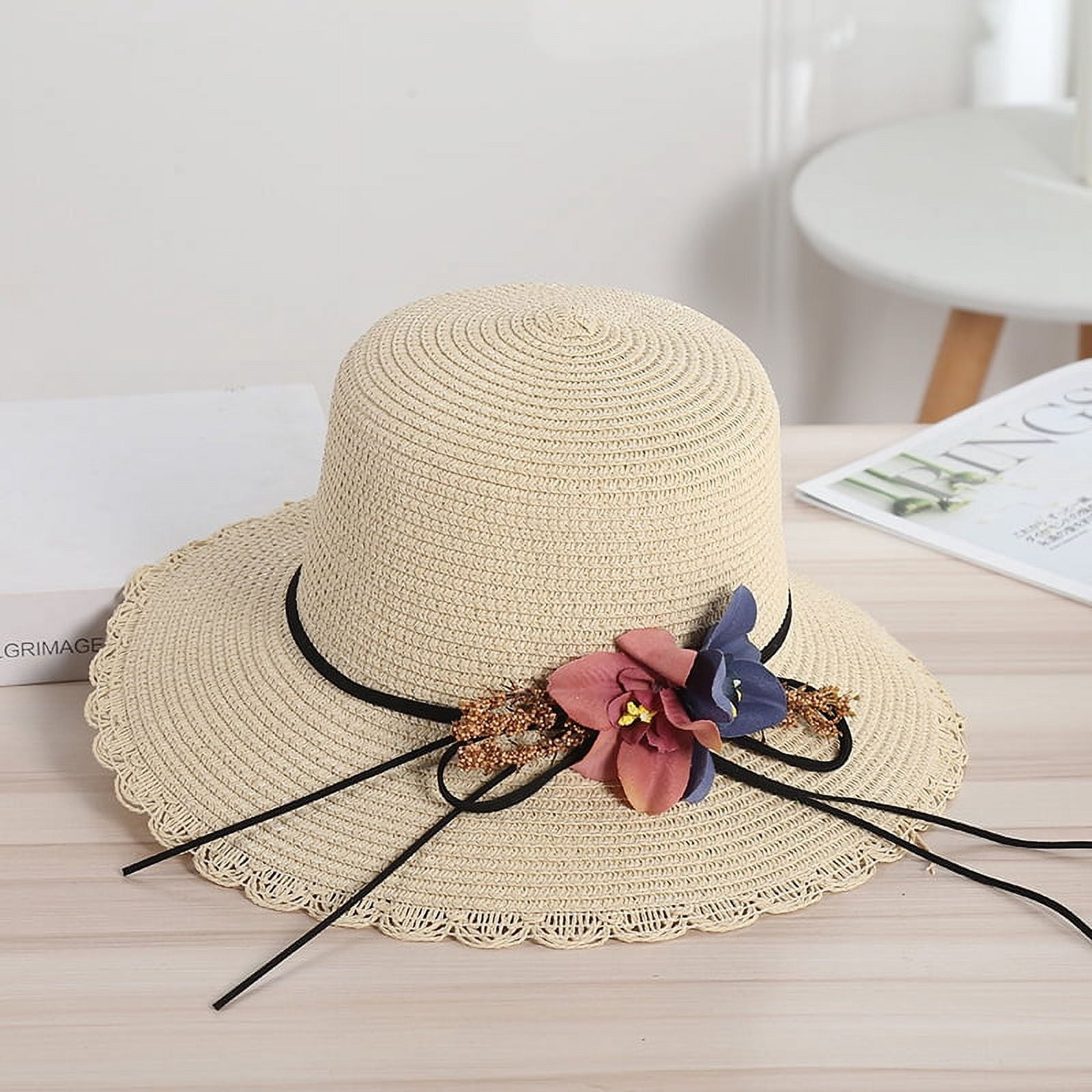 SikaFu Ms. Weaving Straw Hat Mori Flower Flower Sun Hat Spring And Summer Playing Sunscreen Hats ...