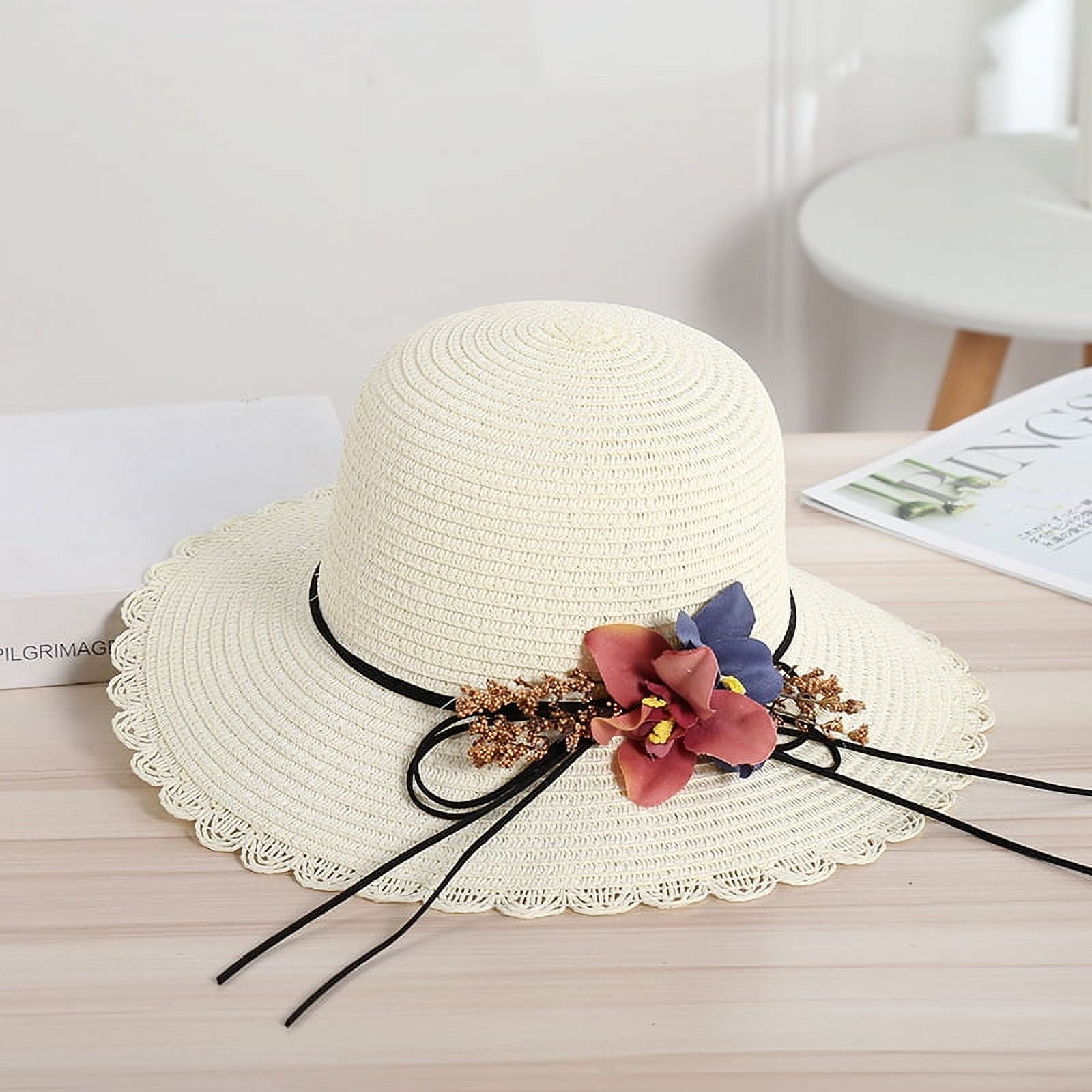 SikaFu Ms. Weaving Straw Hat Mori Flower Flower Sun Hat Spring And Summer Playing Sunscreen Hats ...