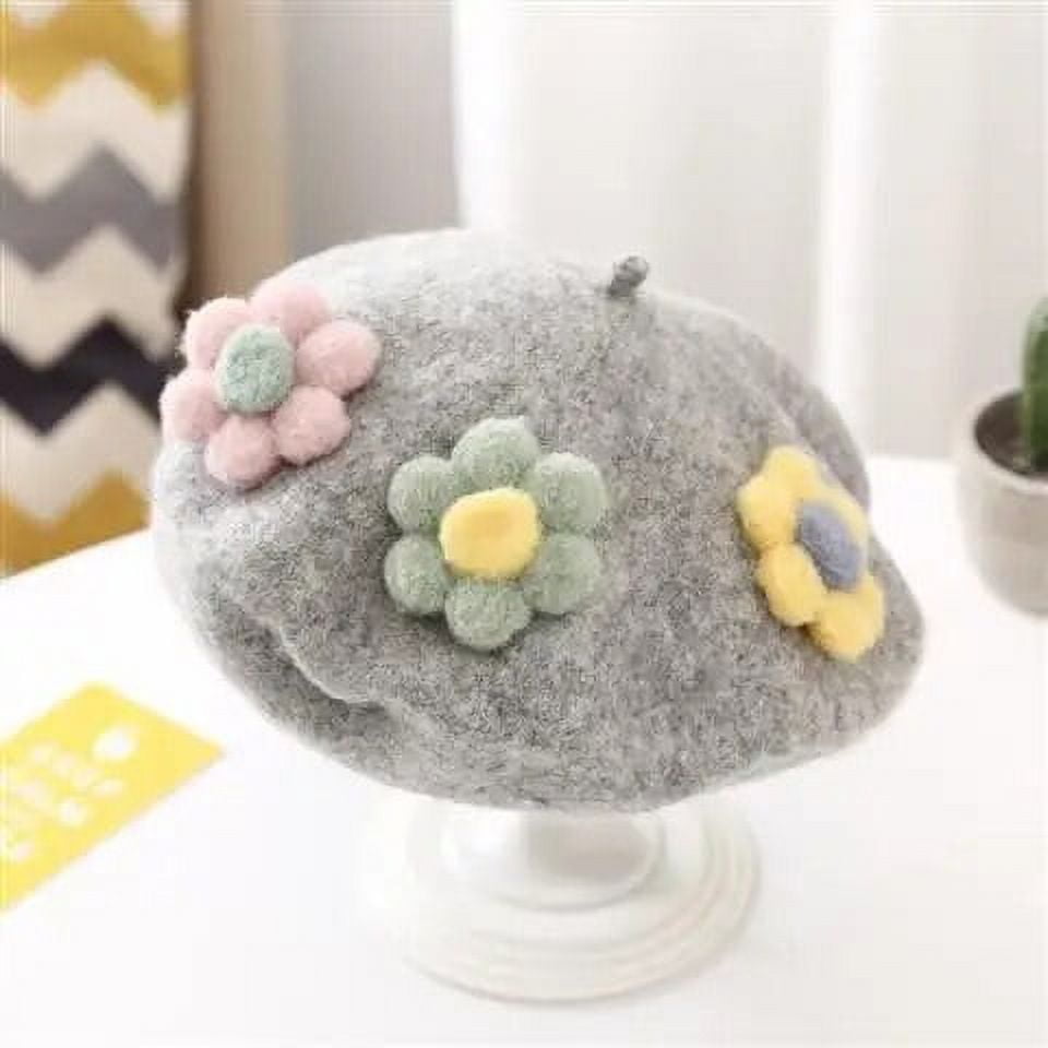 SikaFu Parent-Children's Autumn and Winter Cute Beret Cap Girl Super 3D Cute Flower Decoration ...