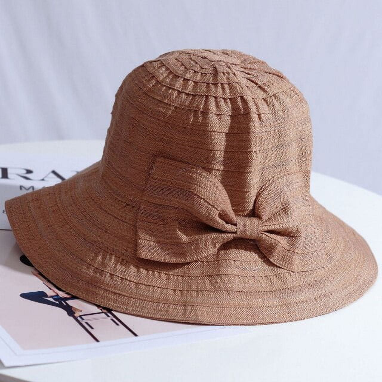SikaFu Spring Summer Hat Women Solid Big Bow Bucket Hat Lady Packable ...