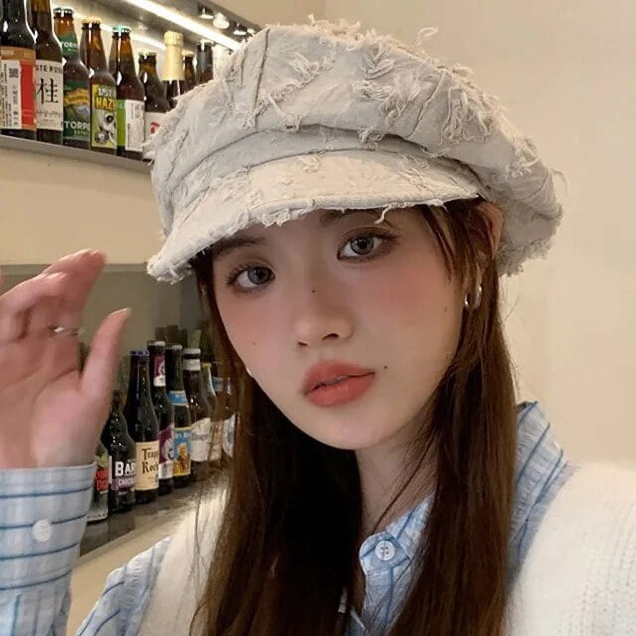 SikaFu Spring and Autumn Retro Raw Edge Fringed Beret Octagonal Hat Big ...
