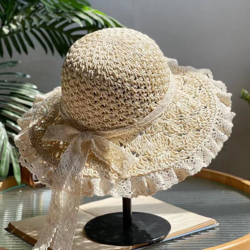 SikaFu Straw Hat Girl In Summer Fake Seaside Beach Sunscreen Sun Hats ...
