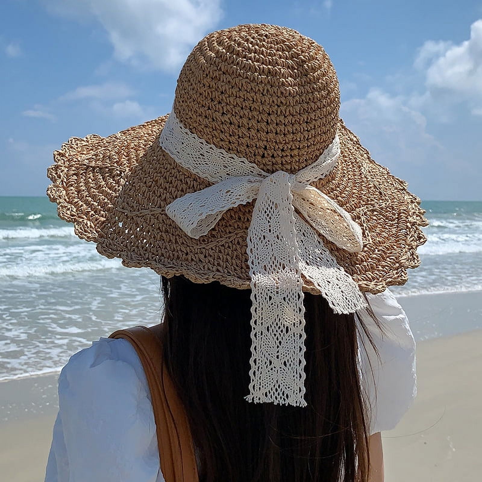 SikaFu Straw Hat Seaside Beach Hat Girl Summer Temperament Elimony ...