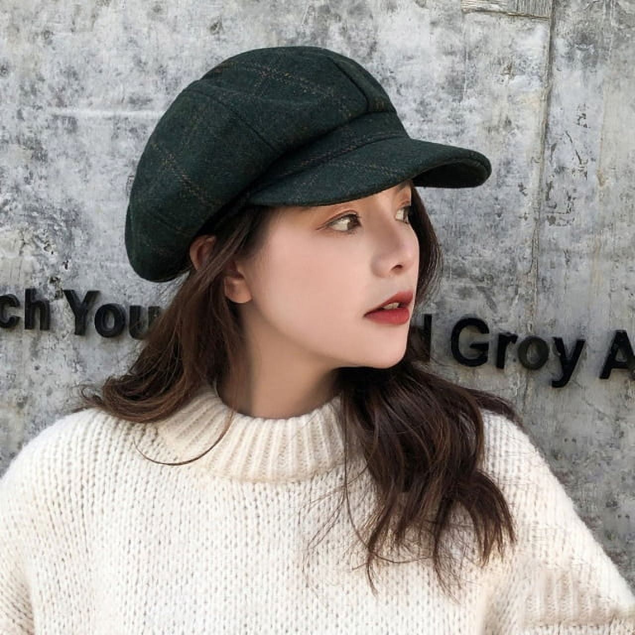 SikaFu Stylish Beret Hat Vintage Plaid Octagonal Newsboy Cap Casual ...