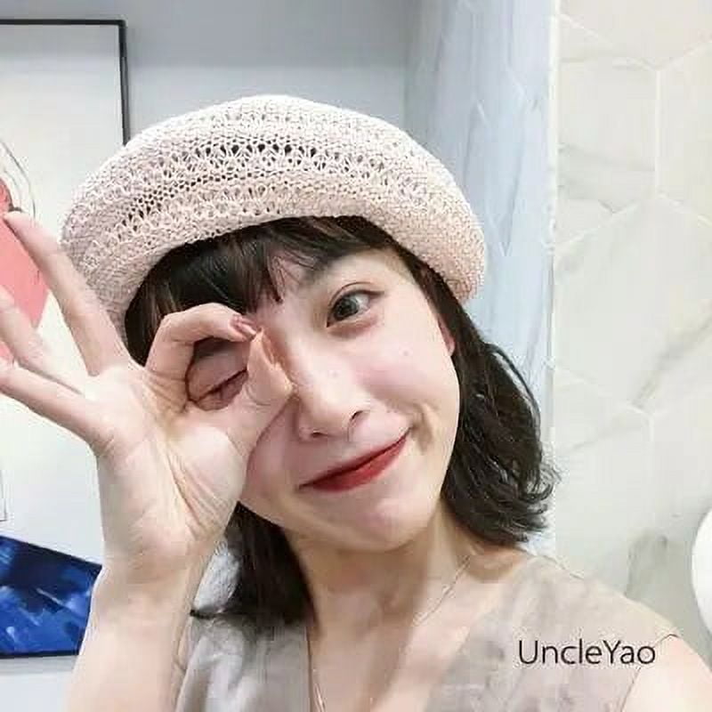SikaFu Summer Beret Hats For Women Dome Cap Knit Hollow Lace Beret Hats ...