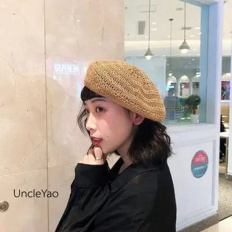 SikaFu Summer Beret Hats For Women Dome Cap Knit Hollow Lace Beret Hats ...