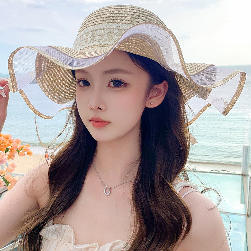 SikaFu Summer Big Hat Sunscreen Sun Hats Fashion Bow, Lotus, Lace ...