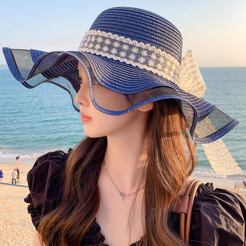 SikaFu Summer Big Hat Sunscreen Sun Hats Fashion Bow, Lotus, Lace ...
