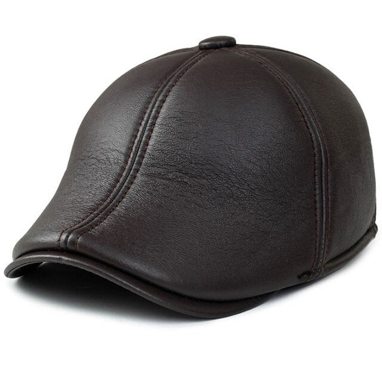SikaFu Winter Hat Men Dad Hats with Earflap Male PU Leather Hat Warm ...