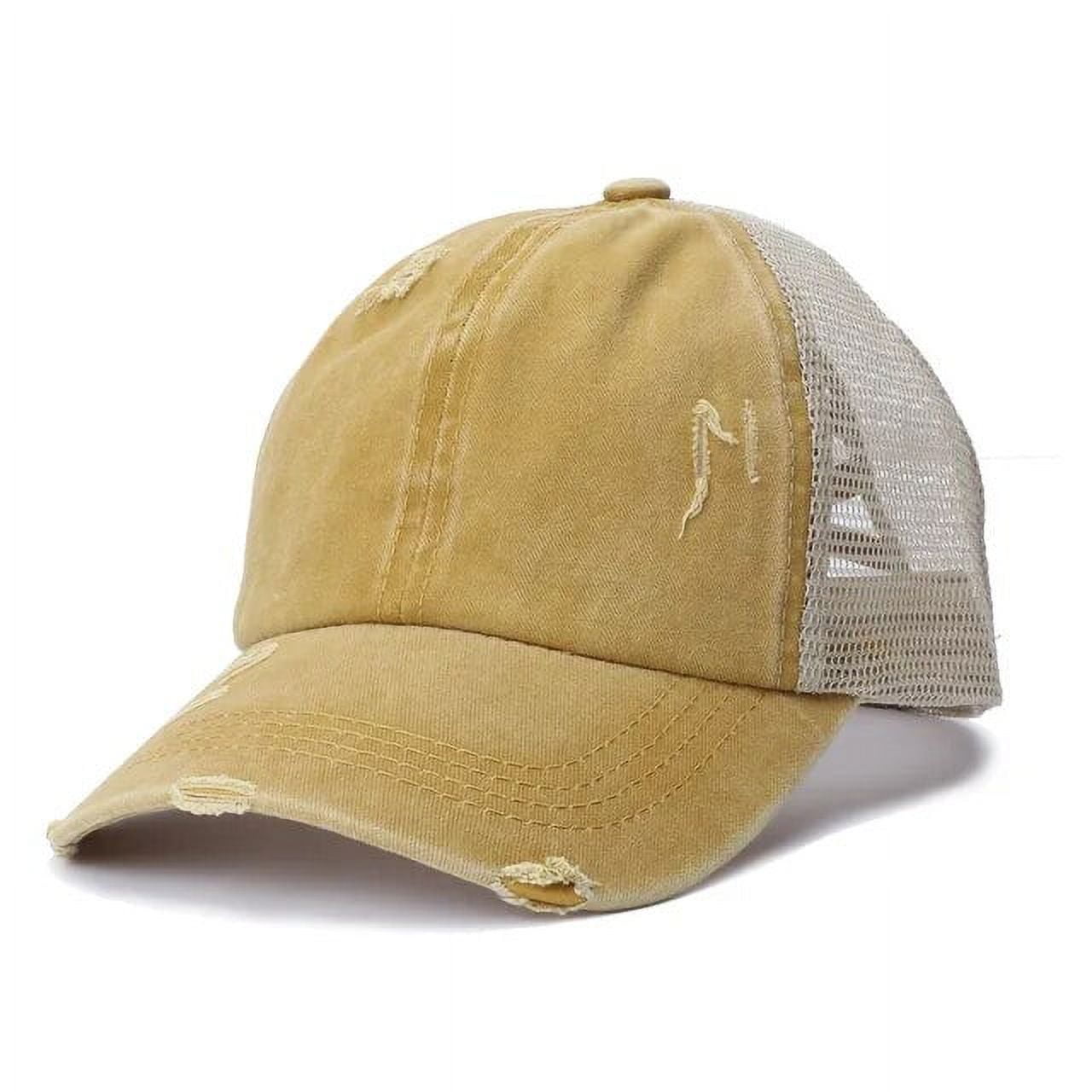 SikaFu Women Ponytail High Messy Bun Hats Fashion Distressed Baseball ...
