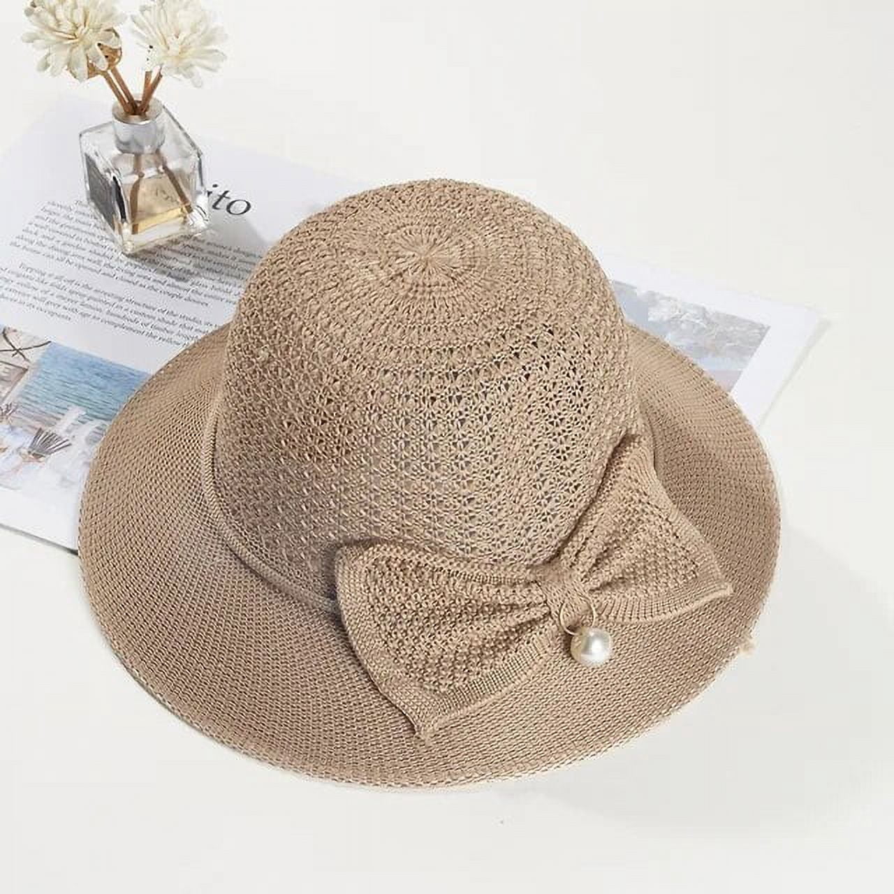 SikaFu Women Summer Sun Hat Elegant Bowknot Straw Hat Ladies Beach UV ...