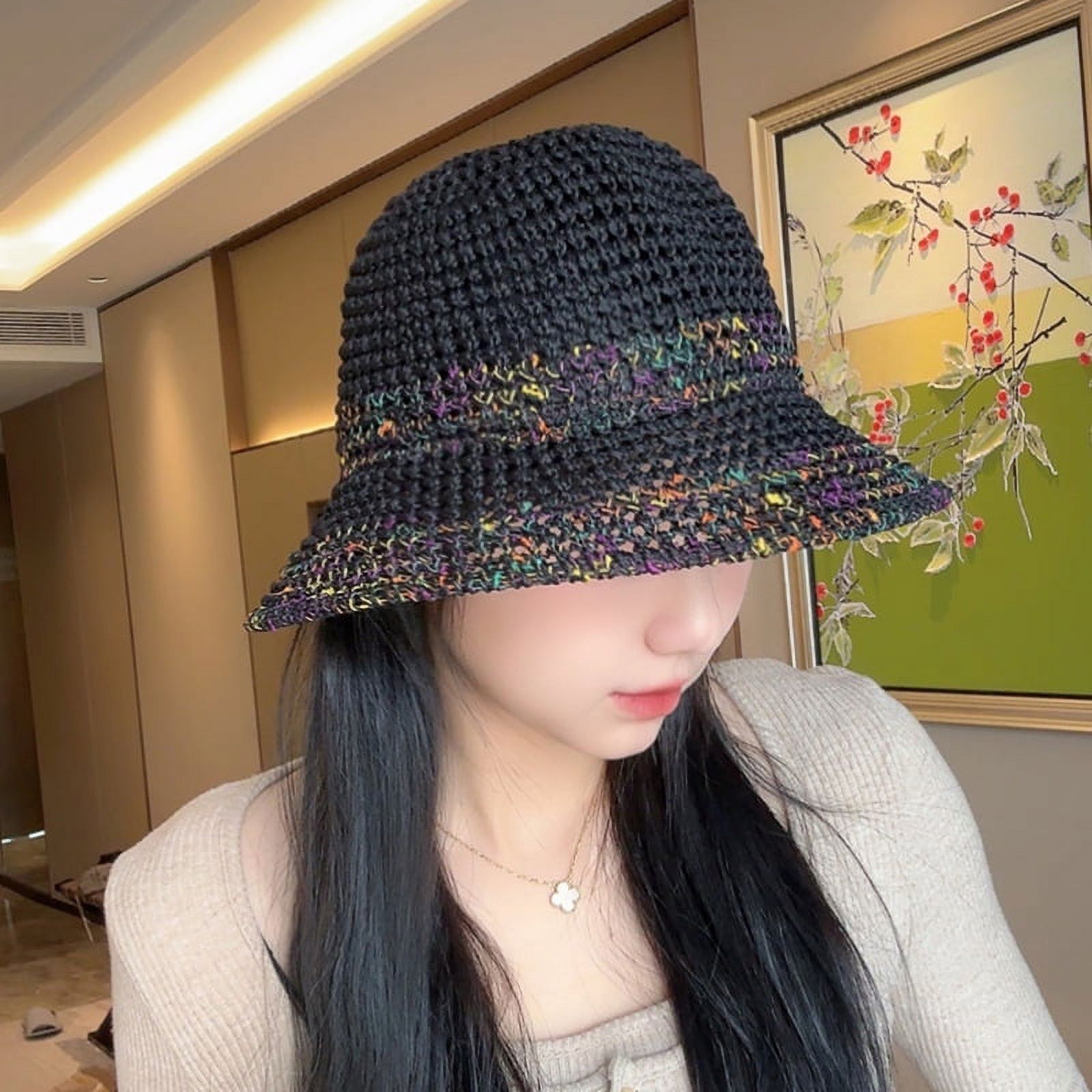 SikaFu Woven Hollow Straw Hats Summer Outdoor Beacon Holiday Bucket Hat ...