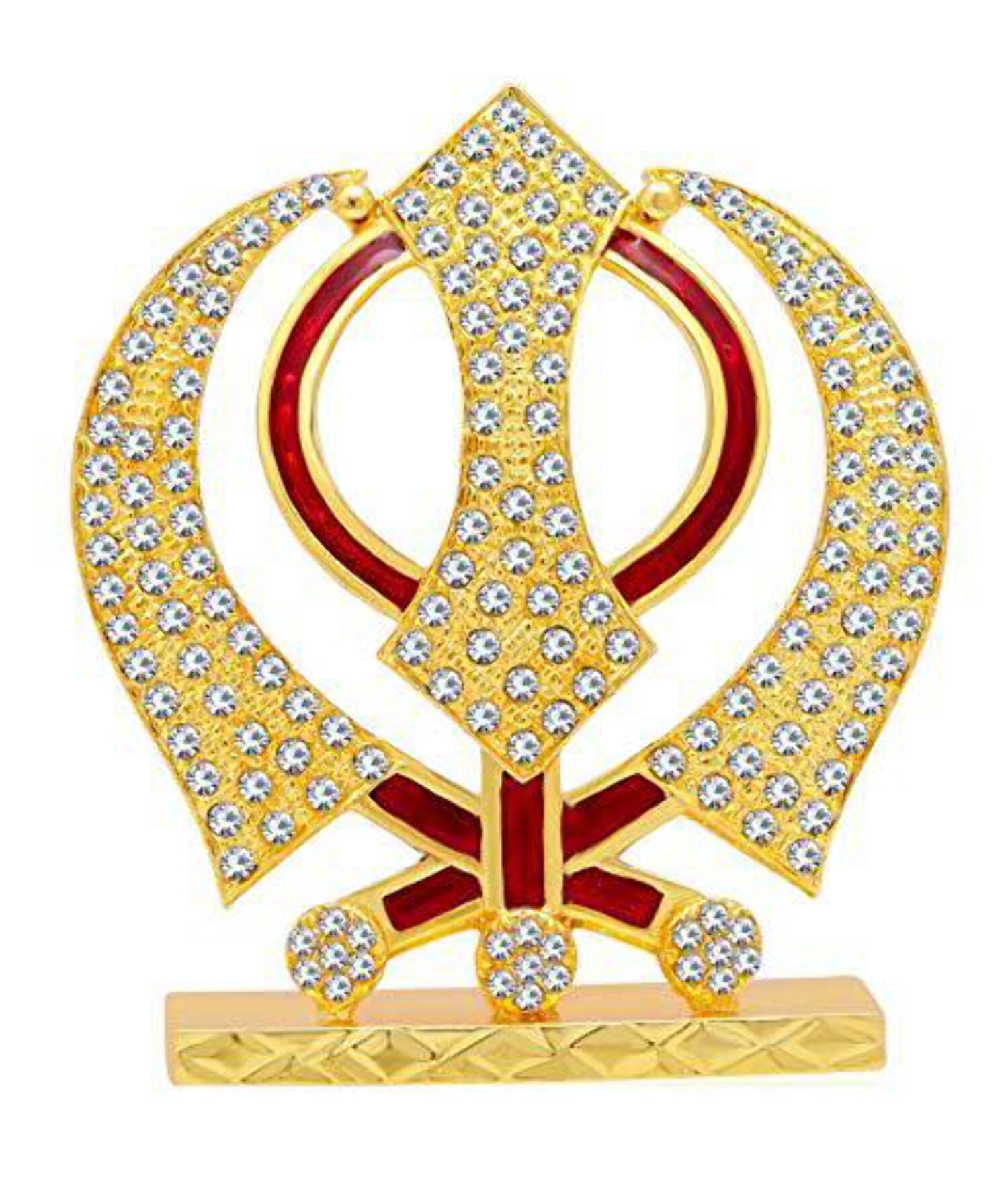 Sikh Religious Symbol Khanda Sahib Idol (B-34) Red Gold Metal Statue ...