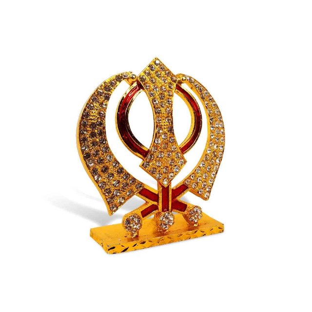 Sikh Religious Symbol Khanda Sahib Idol Red Gold Metal Statue for Car ...