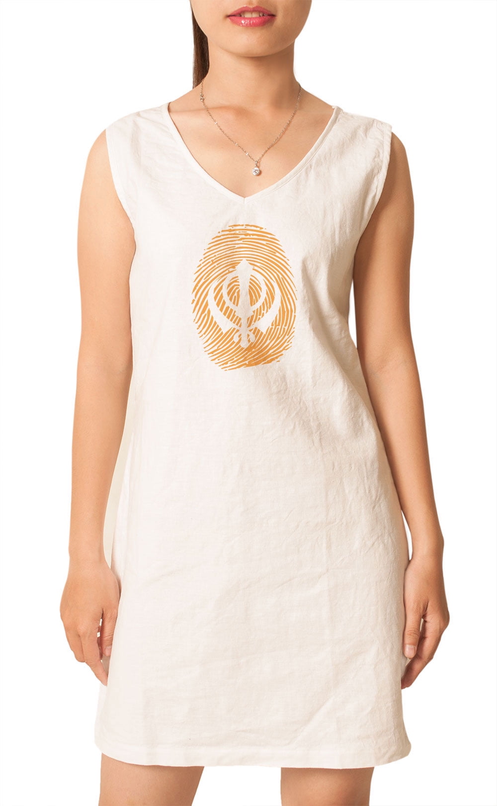 Sikh Symbol Thumb Print Print Vintage V-neck Linen Mini Shift Dress WDS ...