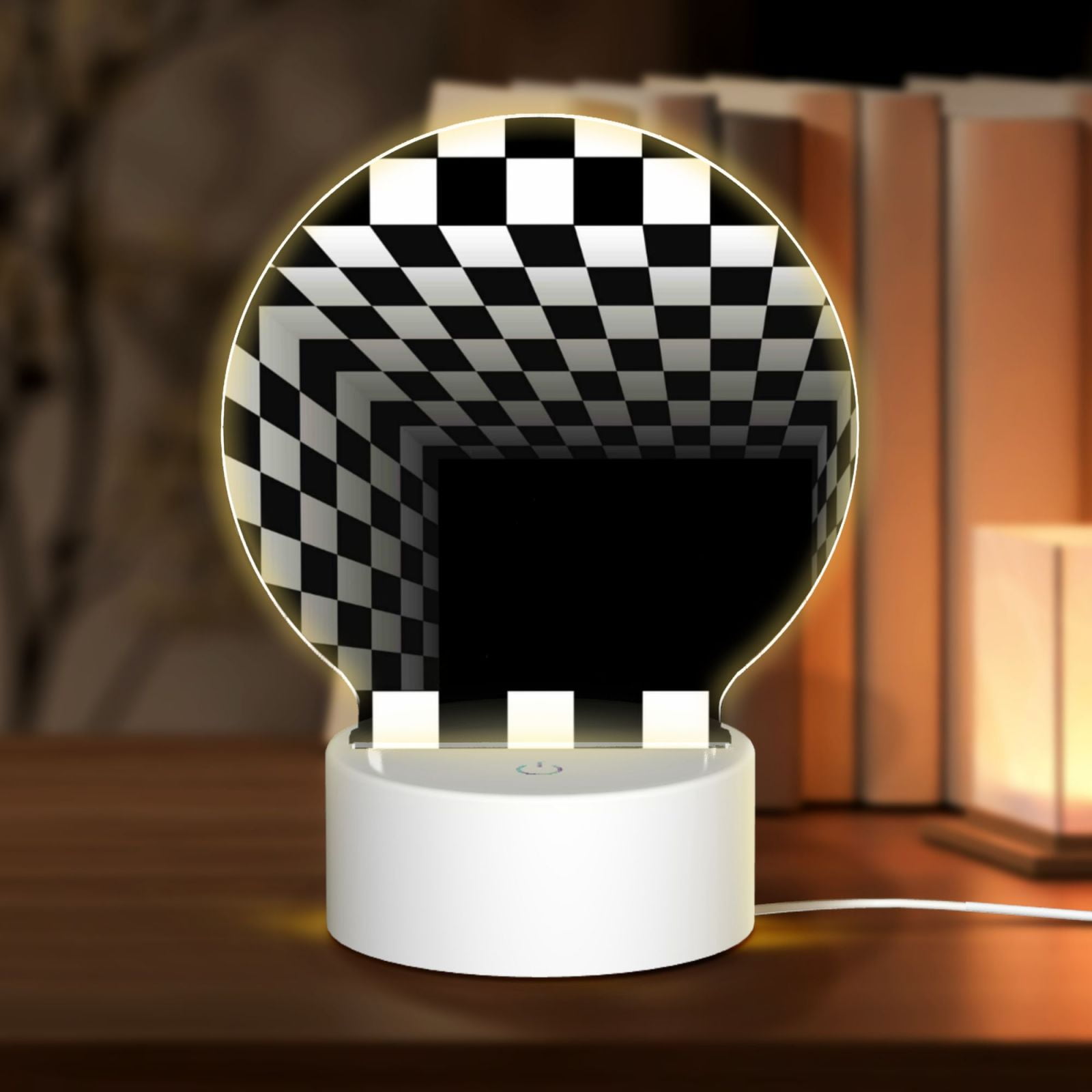 Sikiie 3d Black and White Checkerboard Tunnel Acrylic Night Light Gift ...