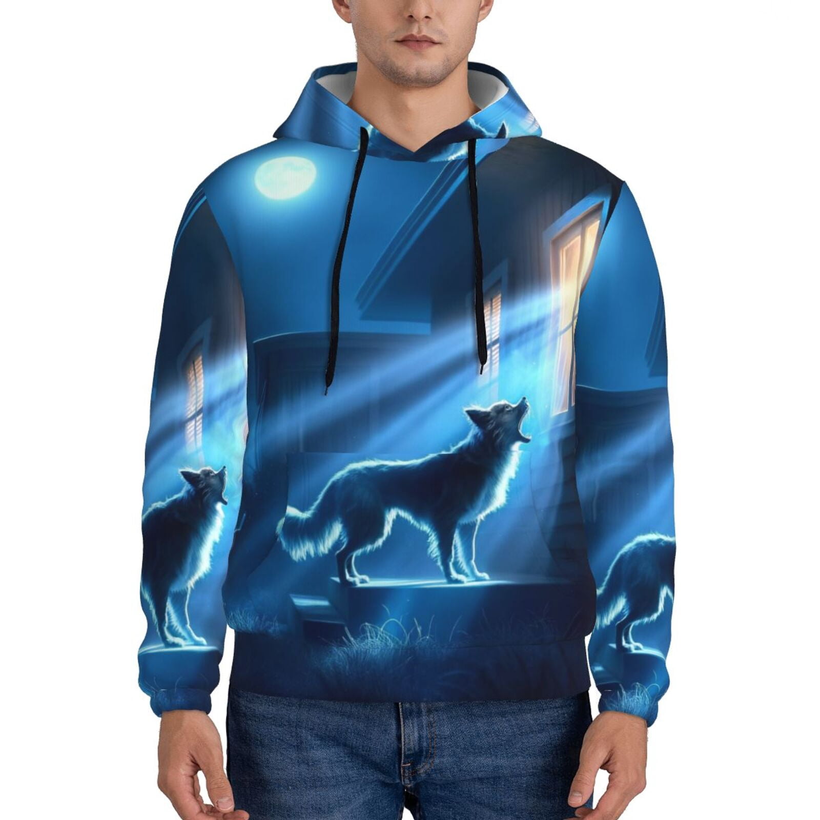 Sikiie A Wolf Barks Out A Window Men's Hoodie, Essentials Hoodie ...