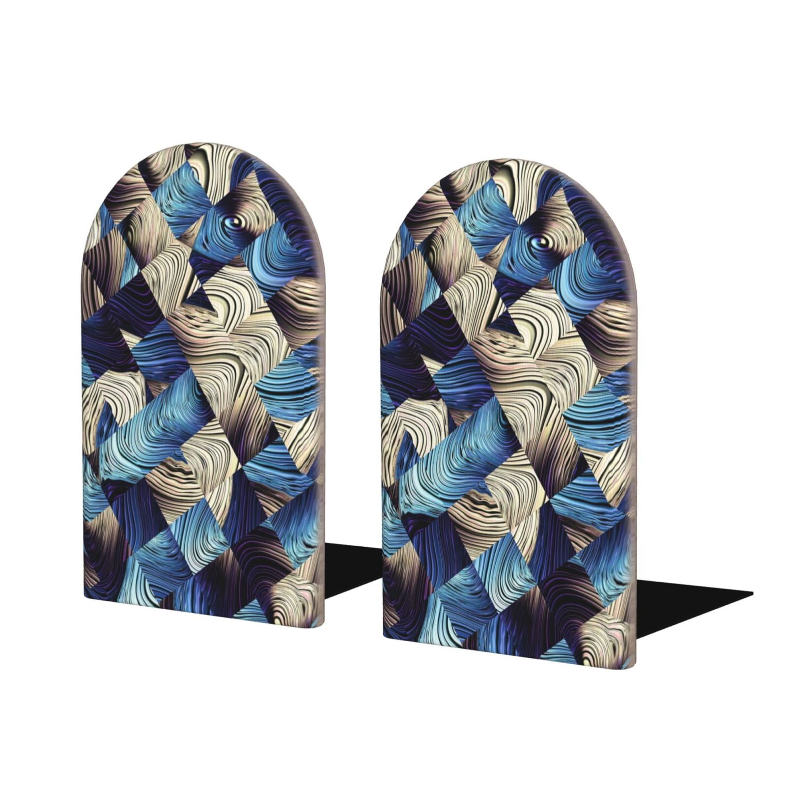 Sikiie Abstract Blue Squares Bookends 1 Pair, Wood Bookends for Shelves ...