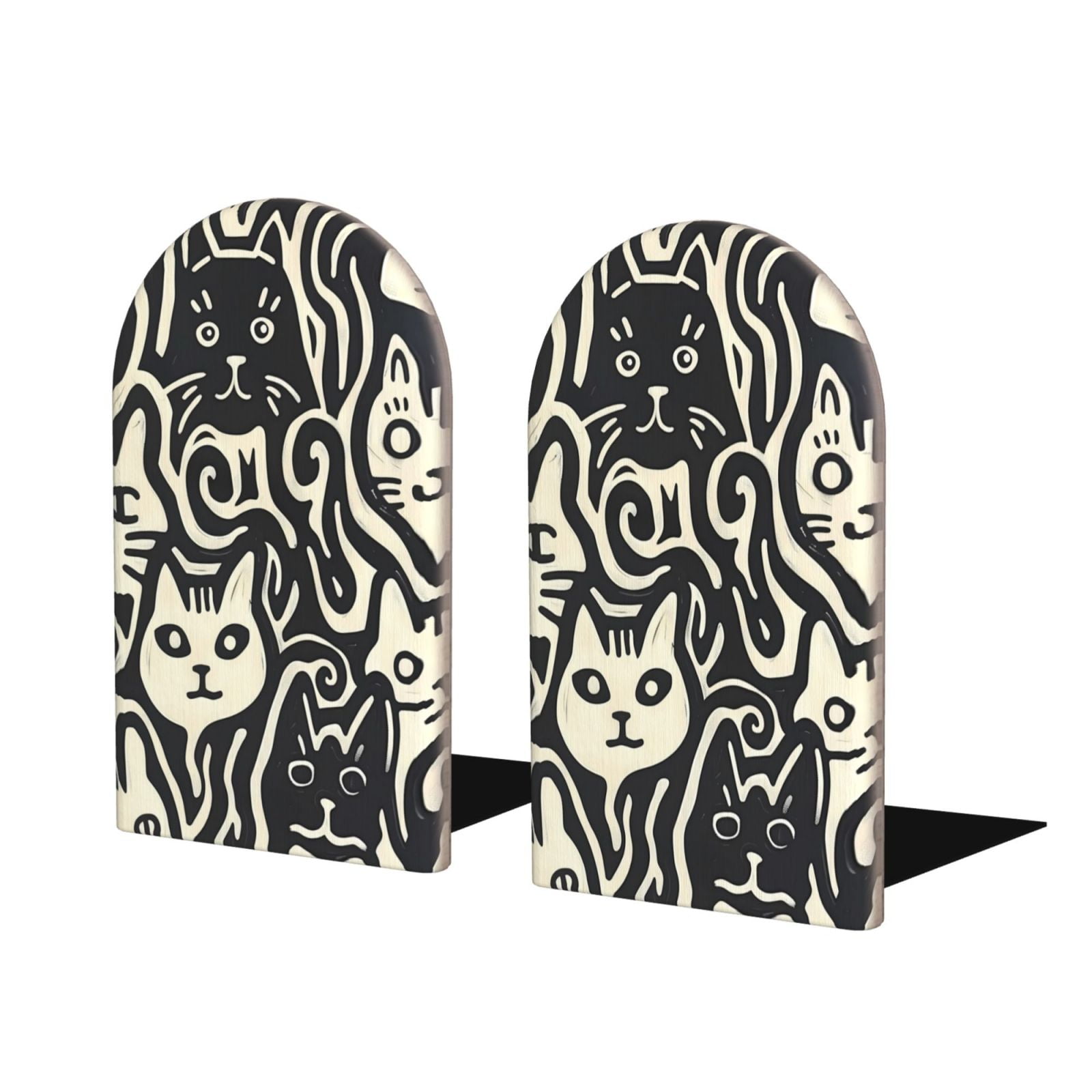 Sikiie Abstract Cat Faces Pattern Bookends 1 Pair, Wood Bookends for ...