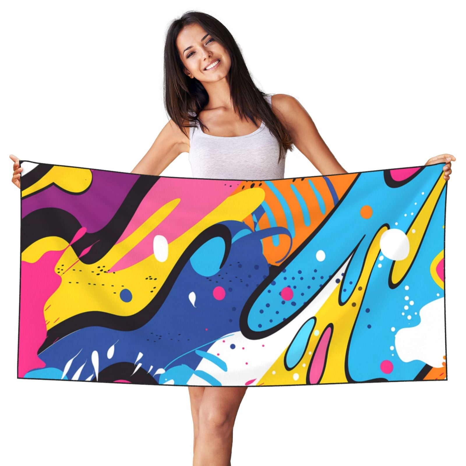 Sikiie Abstract Color Splash Beach Towel for Women Men, Pool Bath Beach ...