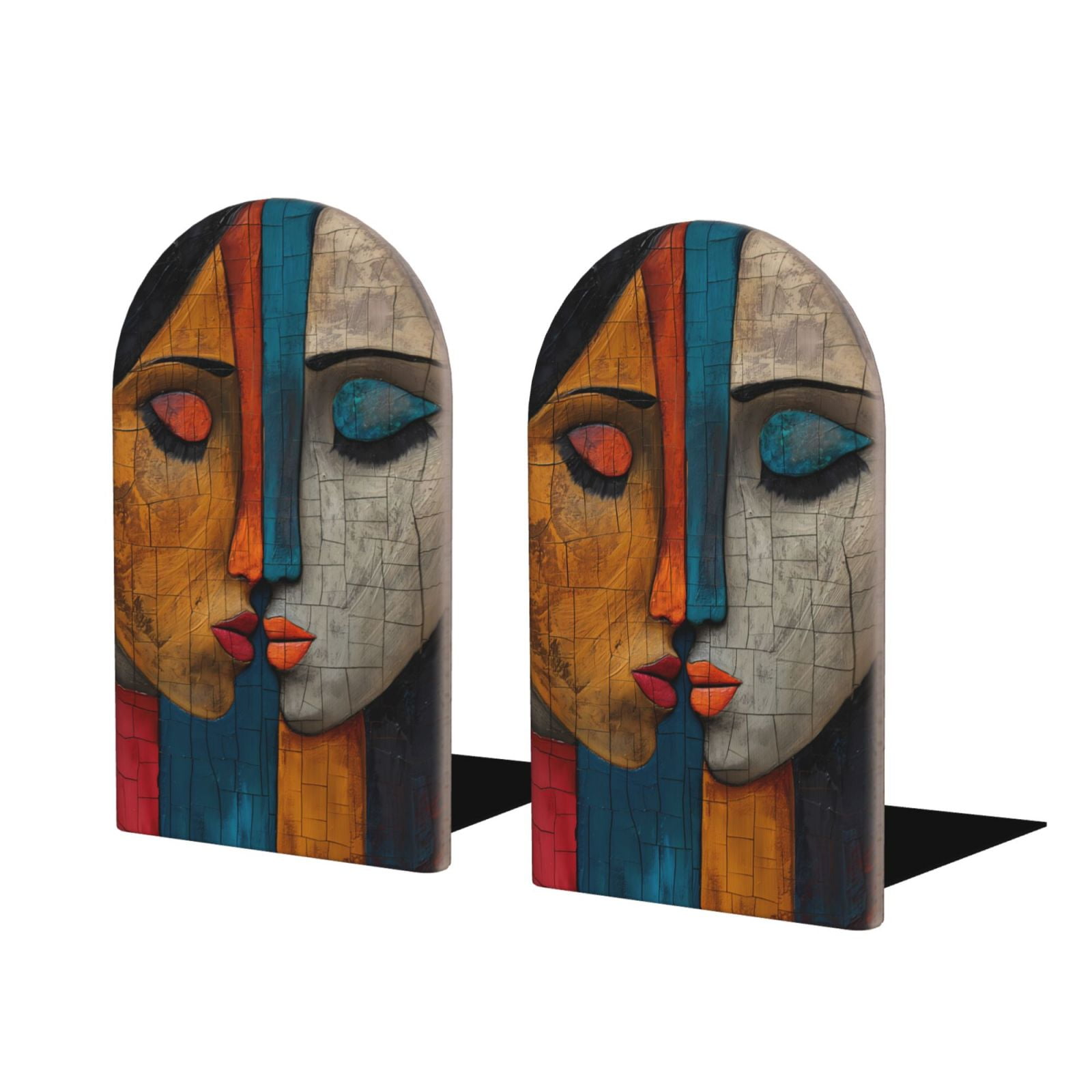 Sikiie Abstract Colorful Duality Bookends 1 Pair, Wood Bookends for ...