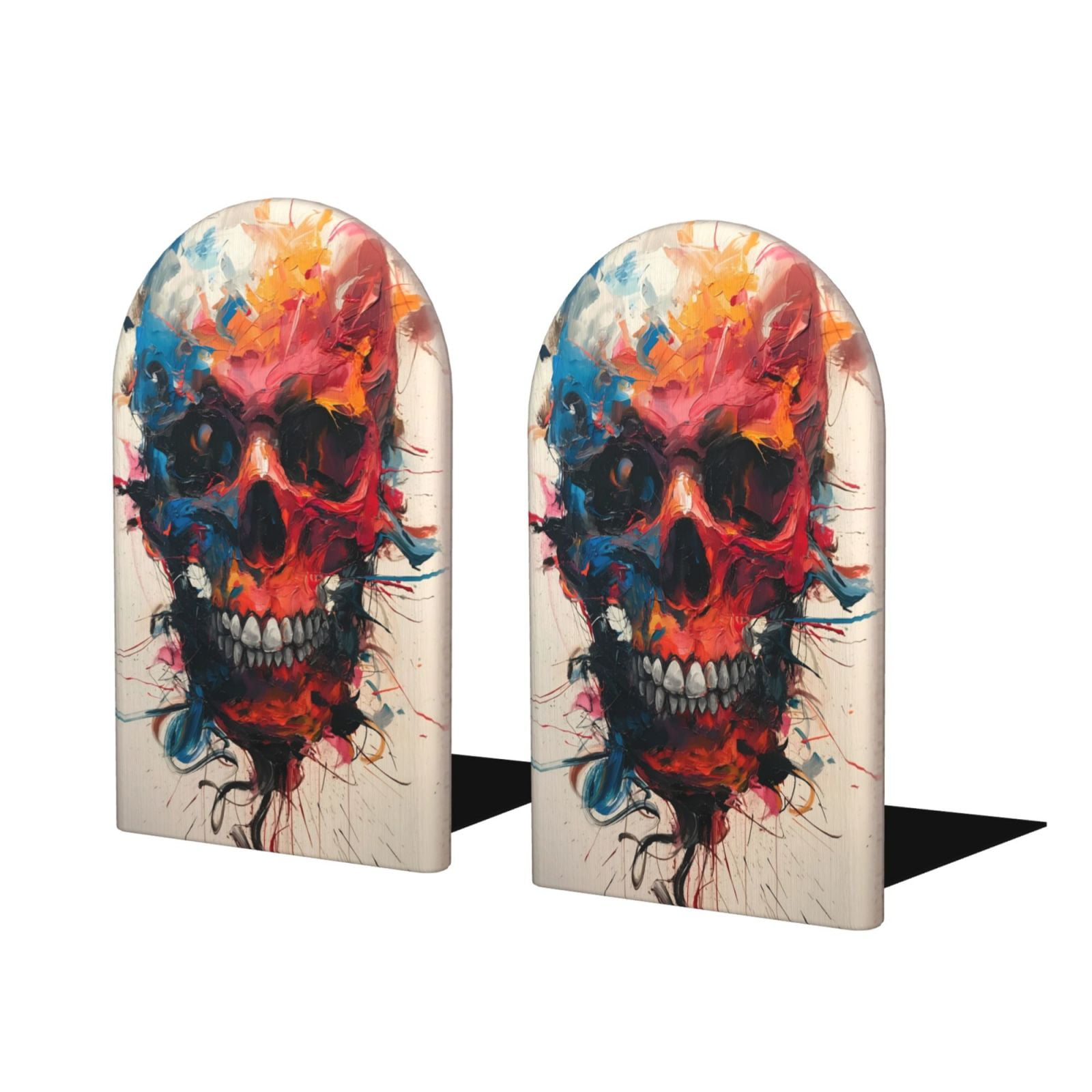 Sikiie Abstract Colorful Skull Art Bookends 1 Pair, Wood Bookends for ...