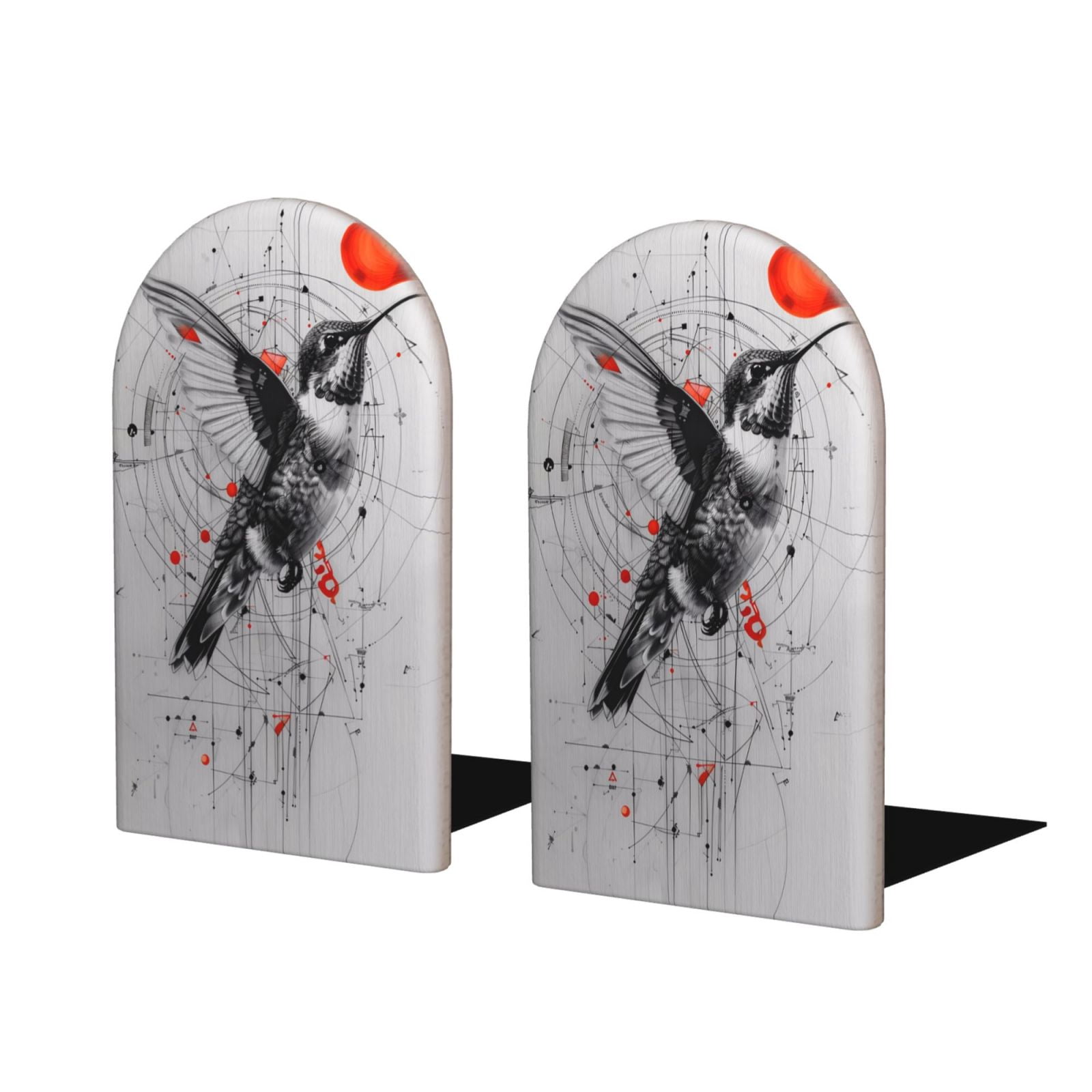 Sikiie Abstract Geometric Hummingbird Bookends 1 Pair, Wood Bookends ...