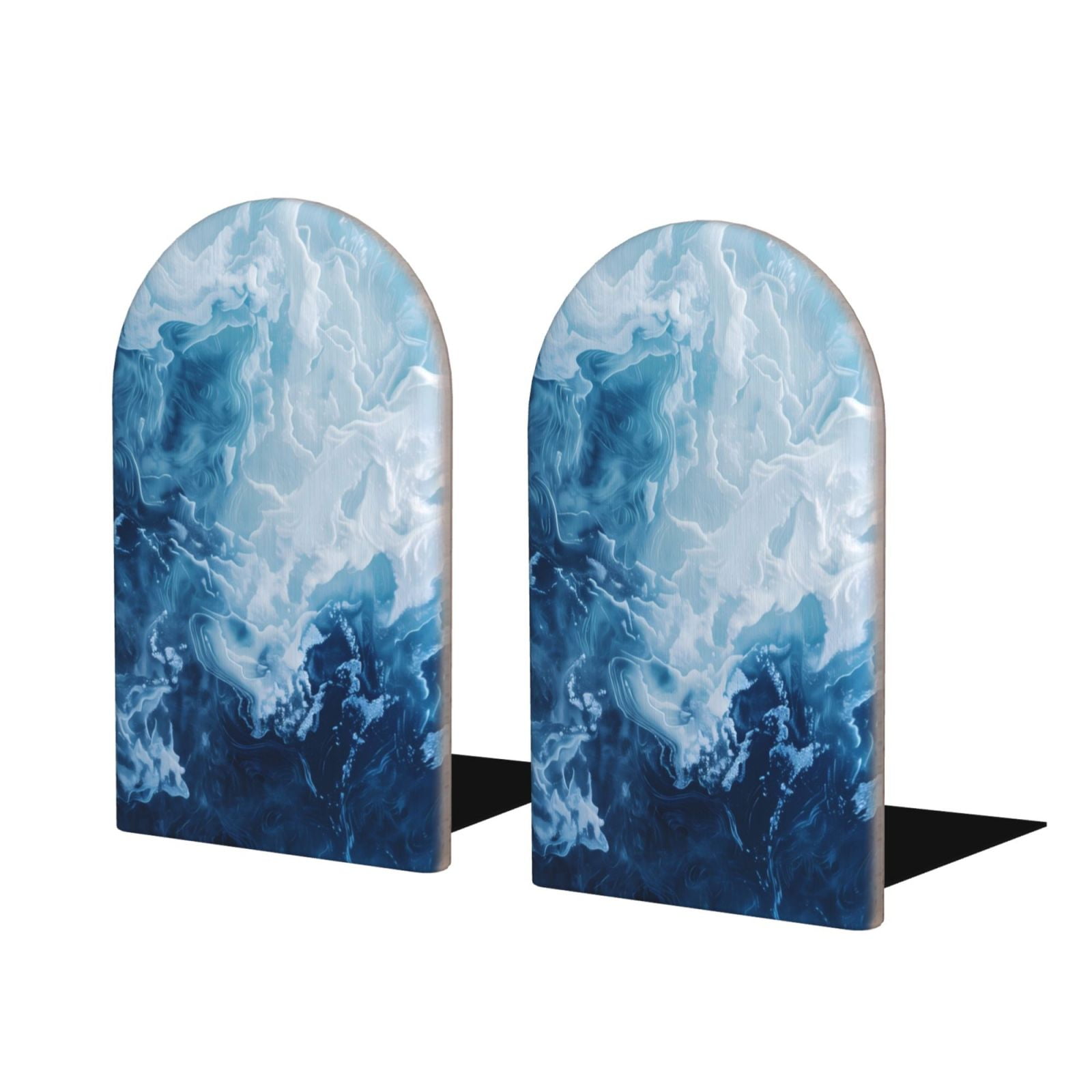 Sikiie Abstract Ocean Waves Bookends 1 Pair, Wood Bookends for Shelves ...