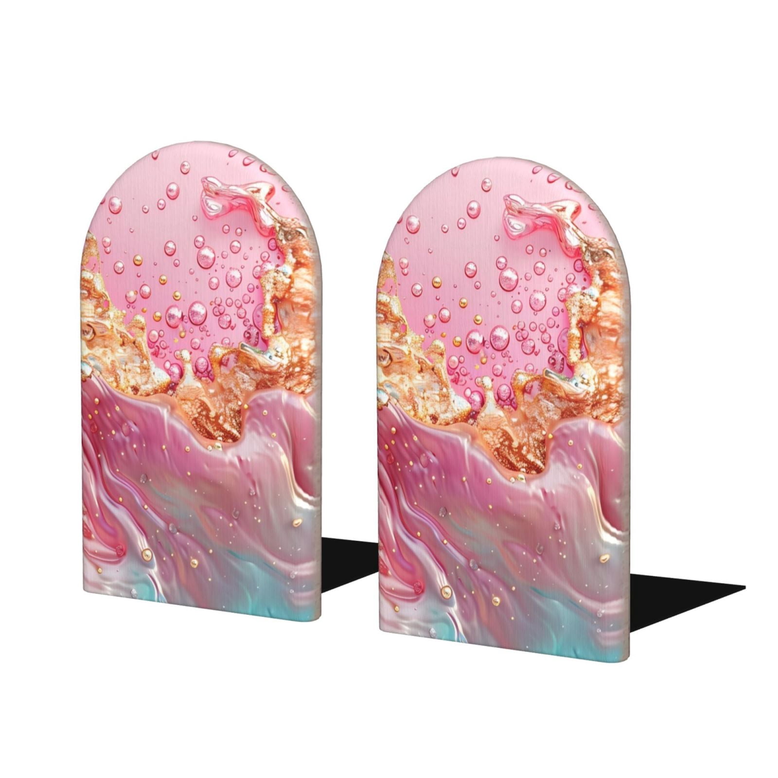 Sikiie Abstract Pink Gold Splash Bookends 1 Pair, Wood Bookends for ...