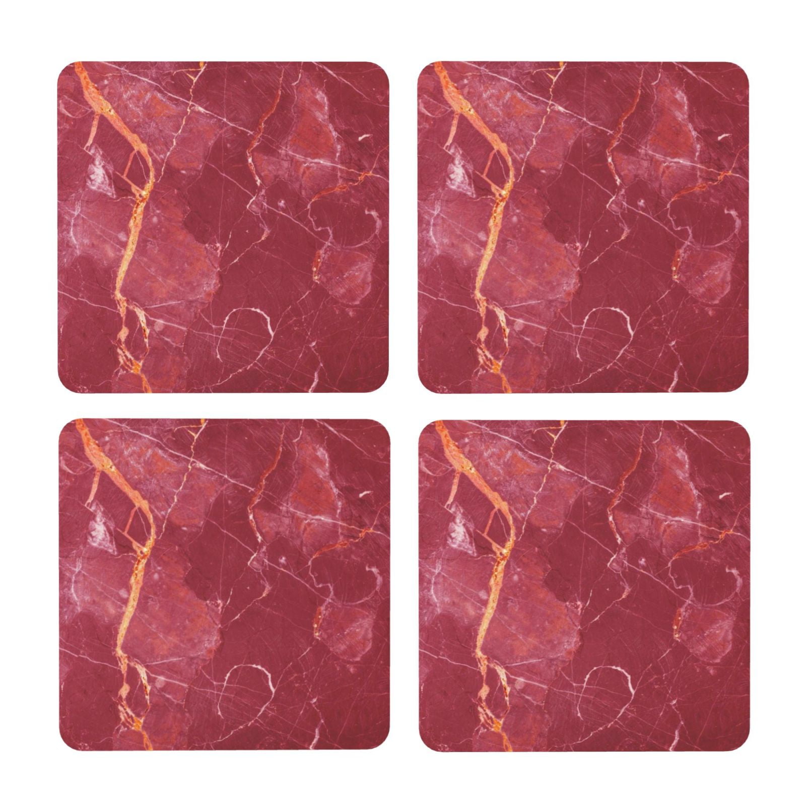 Sikiie Abstract Red Marble MDF Cork Coaster 4 Pcs - Absorbent Beverage ...