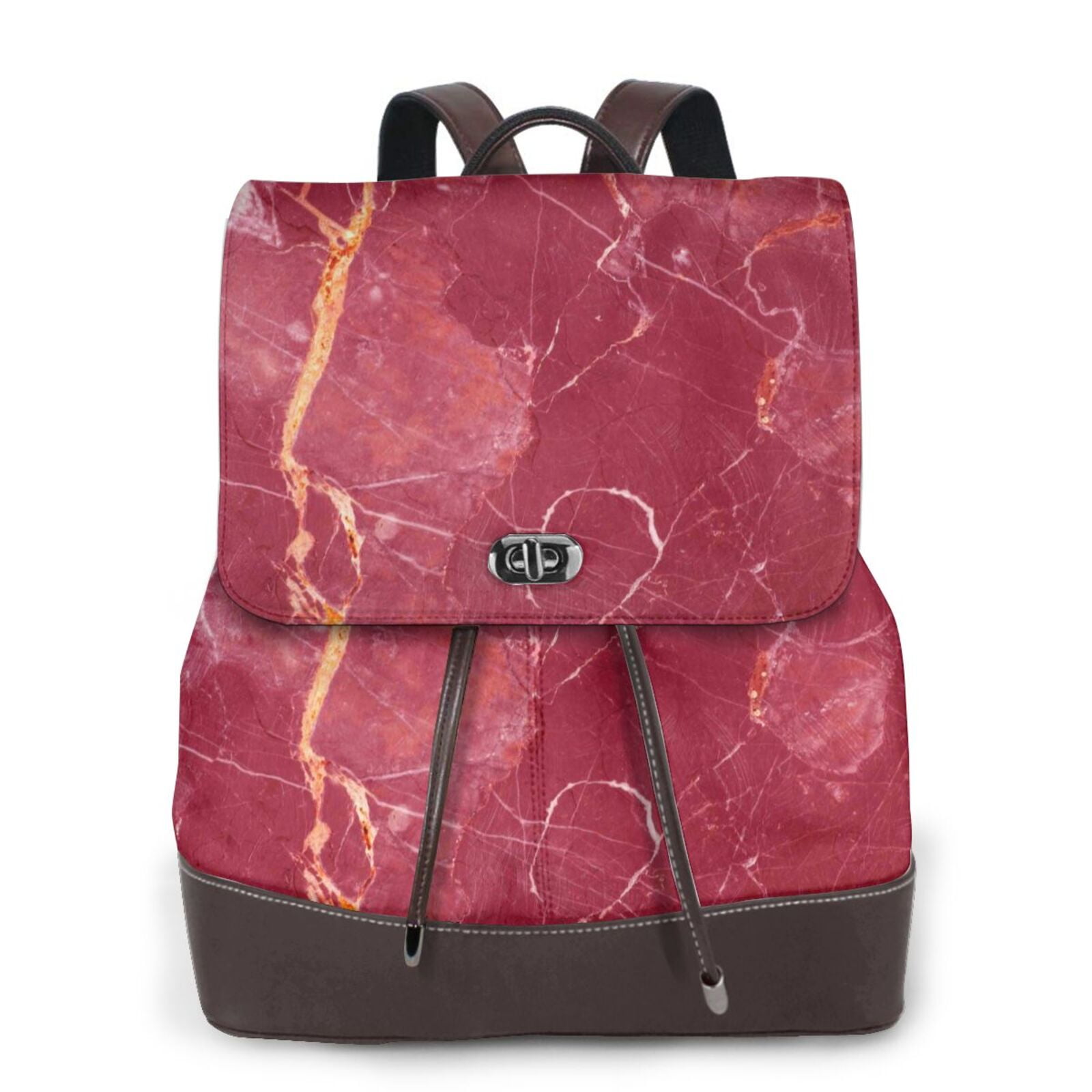 Sikiie Abstract Red Marble Women Genuine Leather Backpack Fashion ...