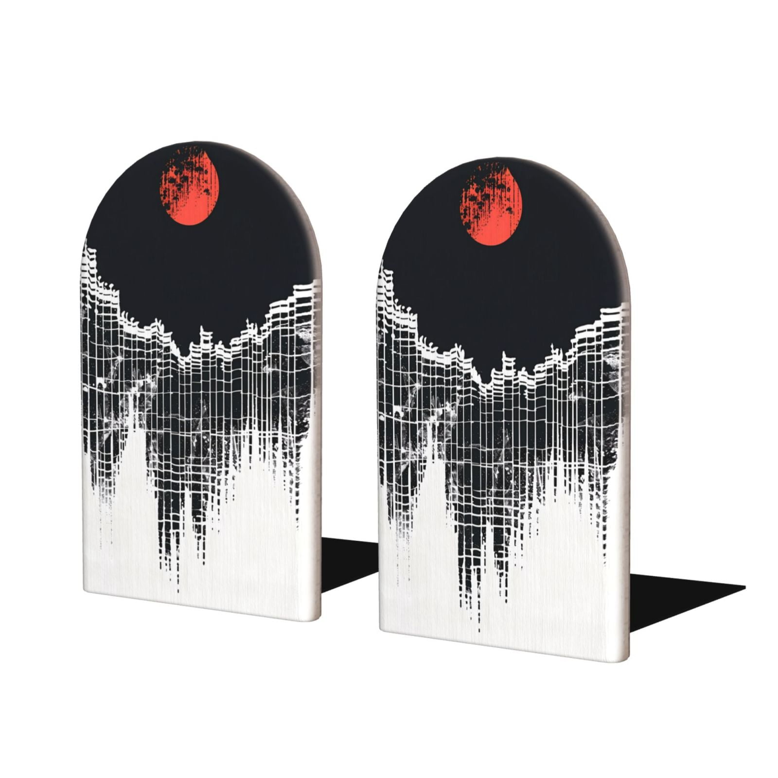 Sikiie Abstract Red Sun Design Bookends 1 Pair, Wood Bookends for ...