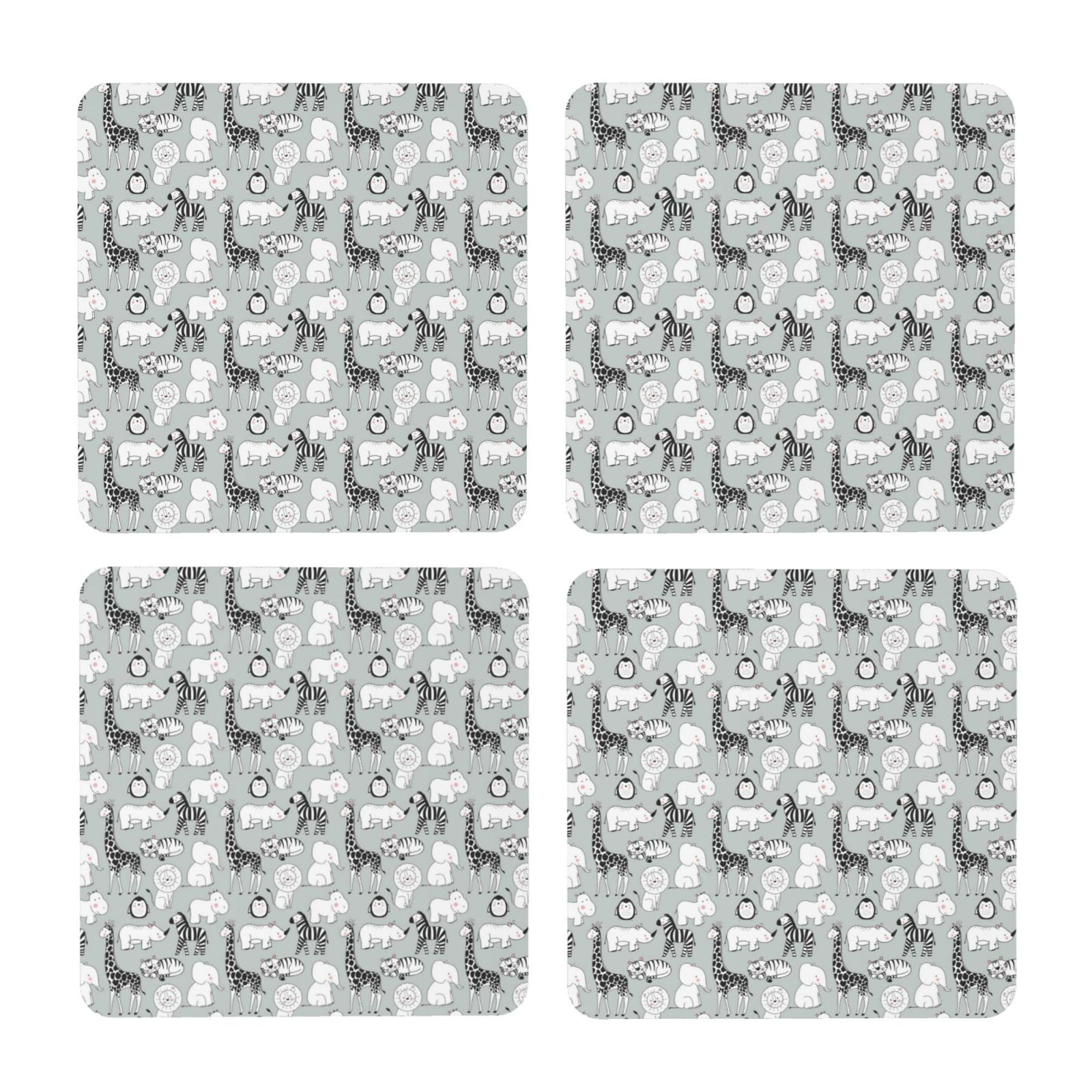 Sikiie African Animals MDF Cork Coaster 4 Pcs - Absorbent Beverage ...