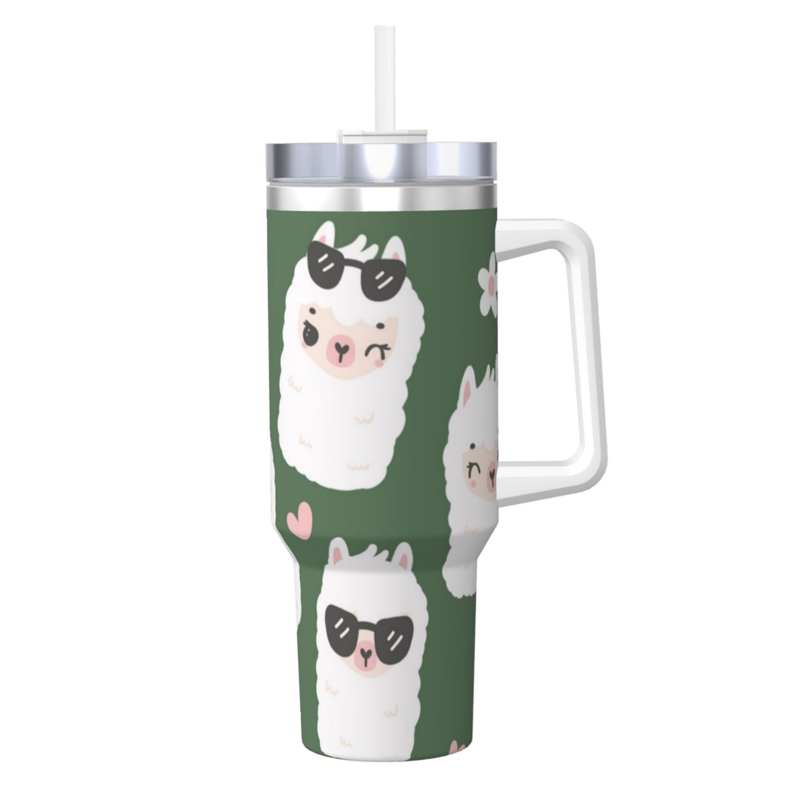 Sikiie Alpaca Faces Insulated Stainless Water Bottle Lid Travel Mug Cup ...