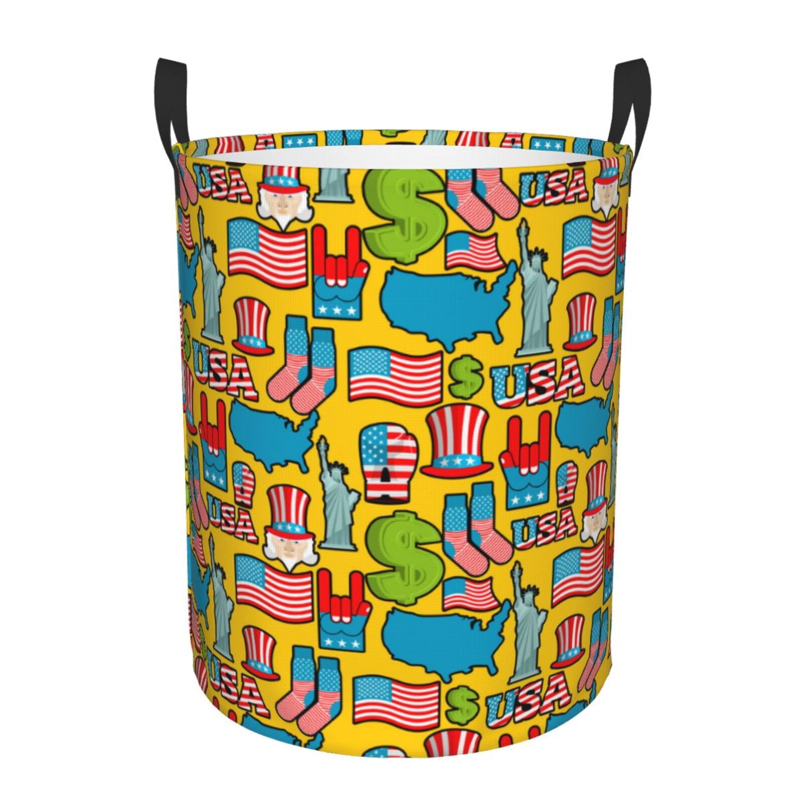 Sikiie America Symbols Print Round Dirty Clothes Basket, Waterproof ...