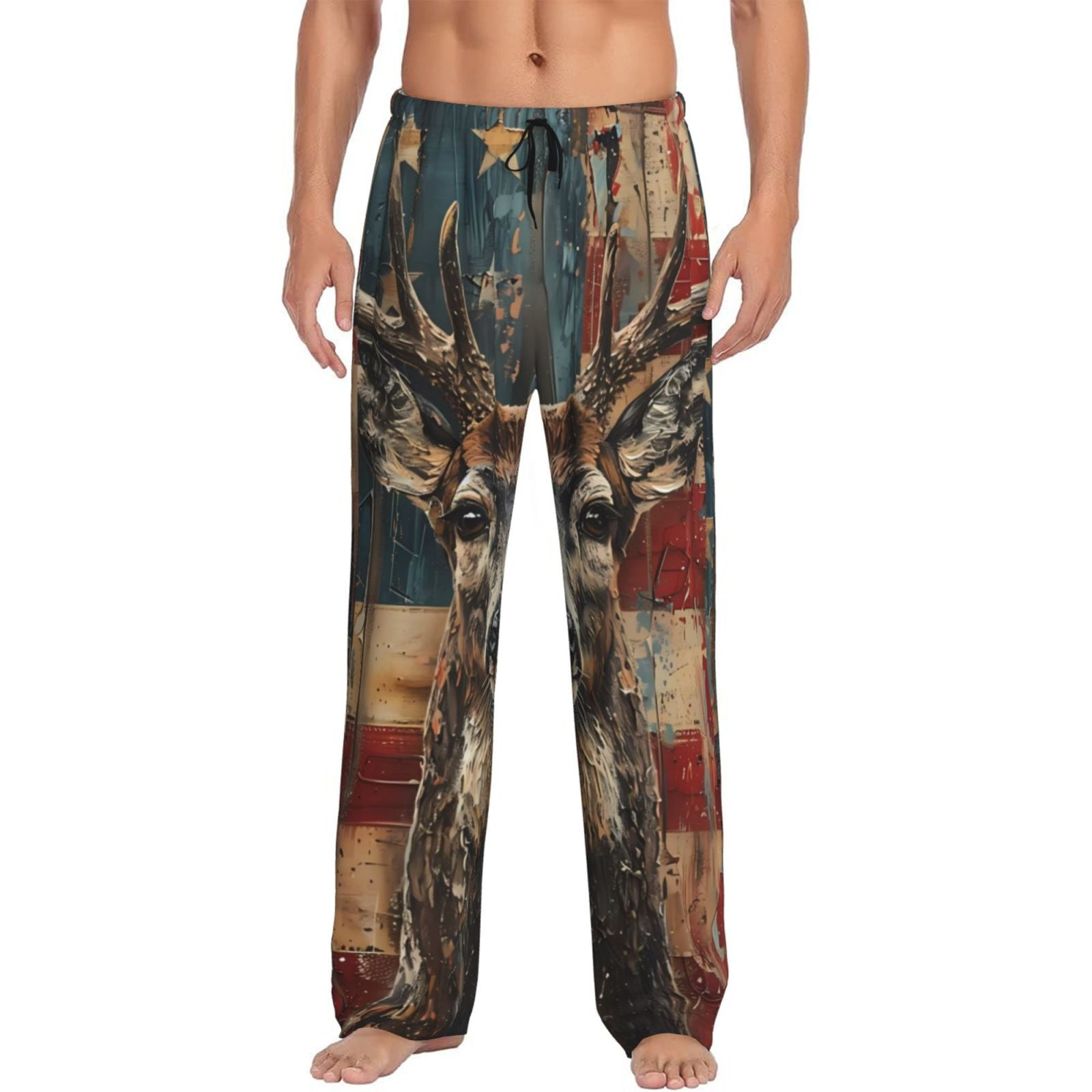 Sikiie American Flag Deer Art Pajama Pants Men, PJ Bottoms, Sleep ...