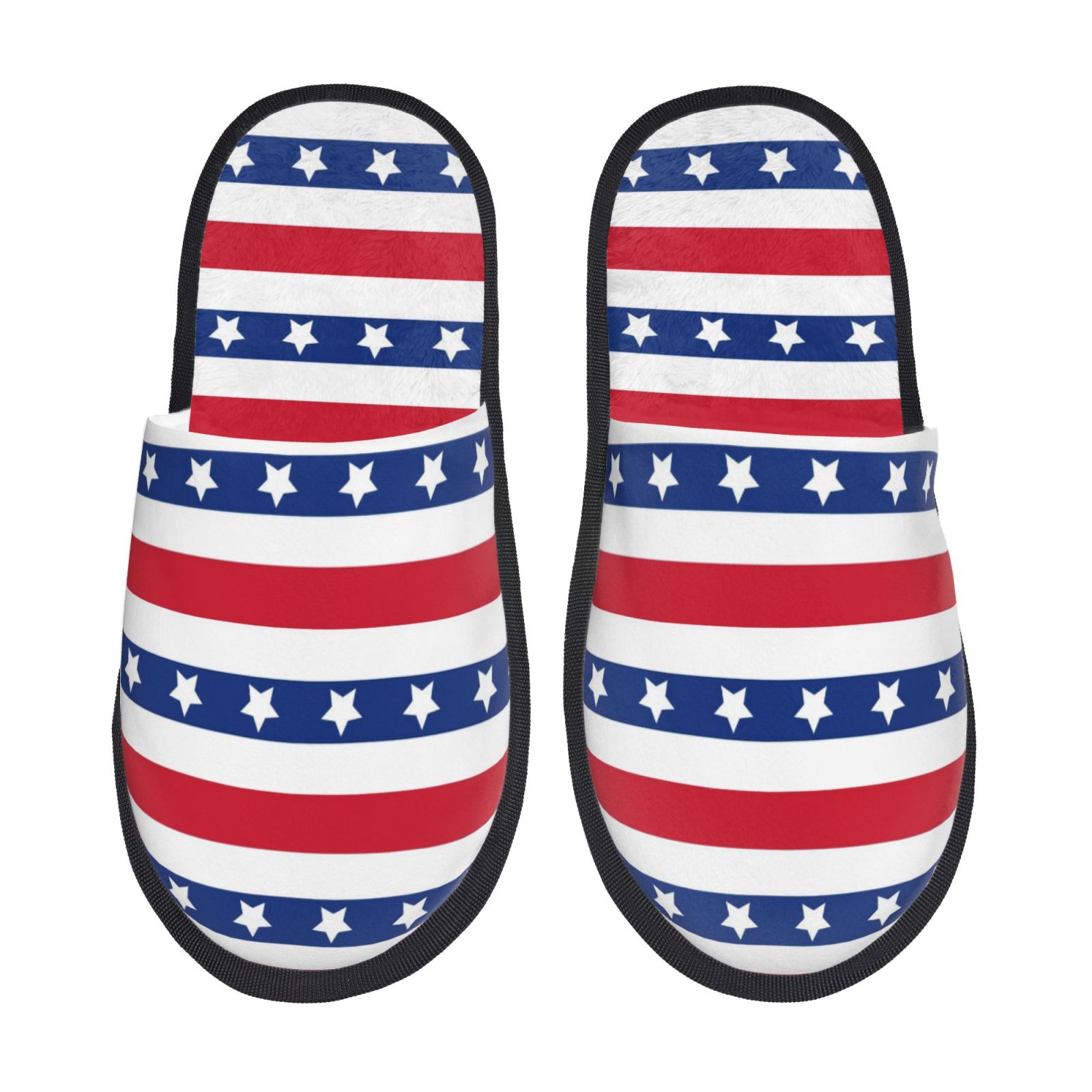 Sikiie American Patriotic Stars And Stripes Fuzzy Slip-on Slippers Warm ...