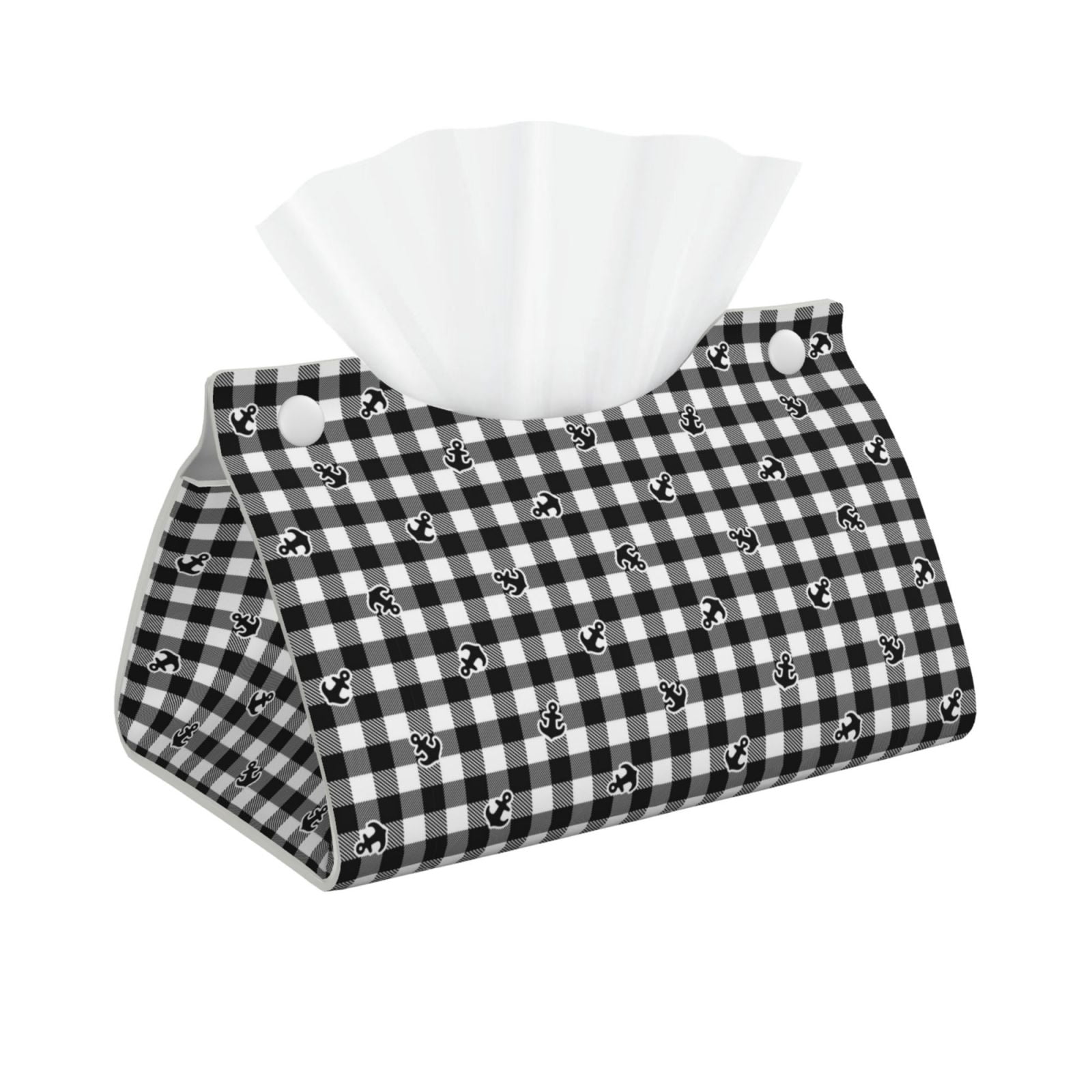 Sikiie Anchors Black Tartan Plaid Leather Tissue Box Cover Rectangle ...