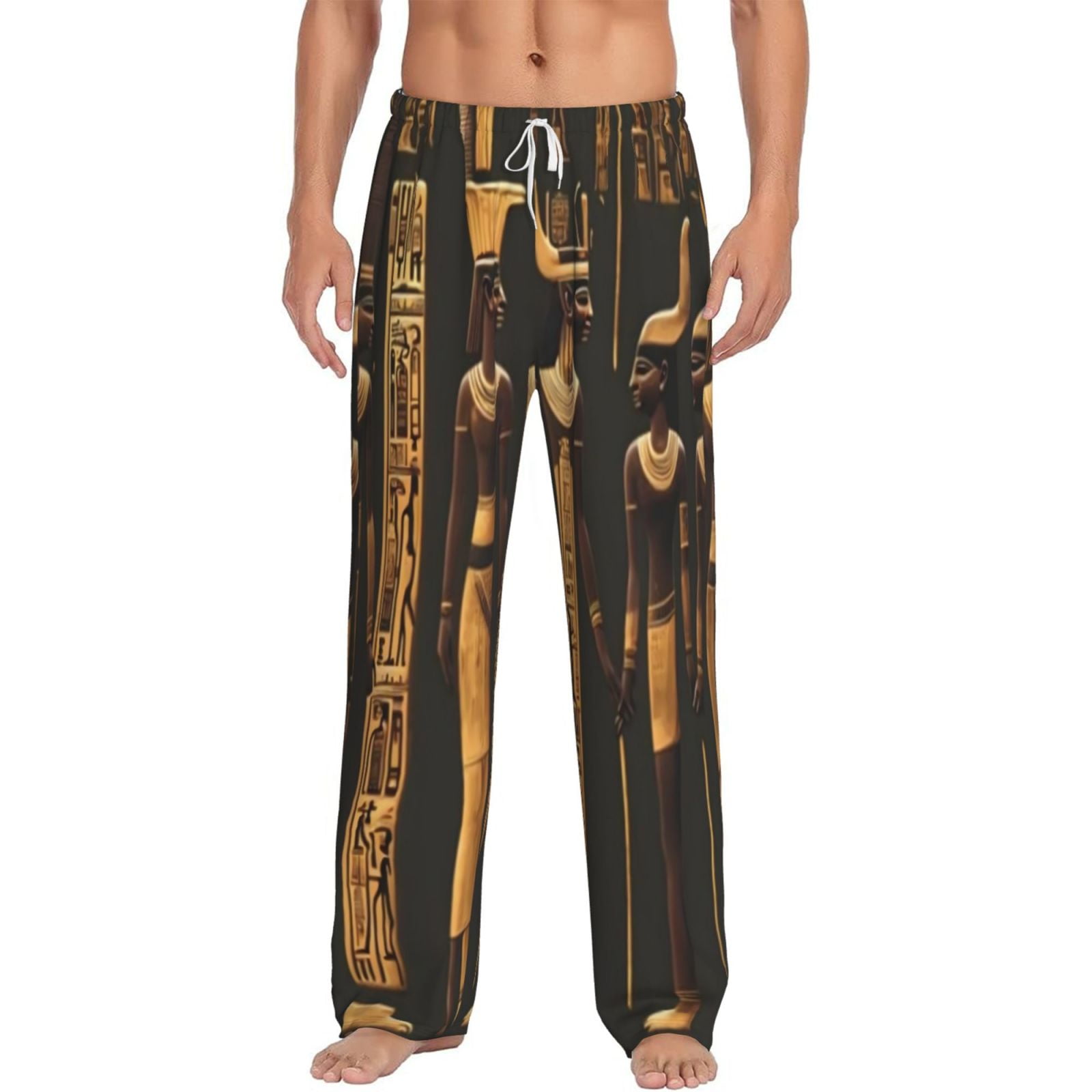Sikiie Ancient Egyptian Hieroglyph Print Pajama Pants Men, PJ Bottoms ...