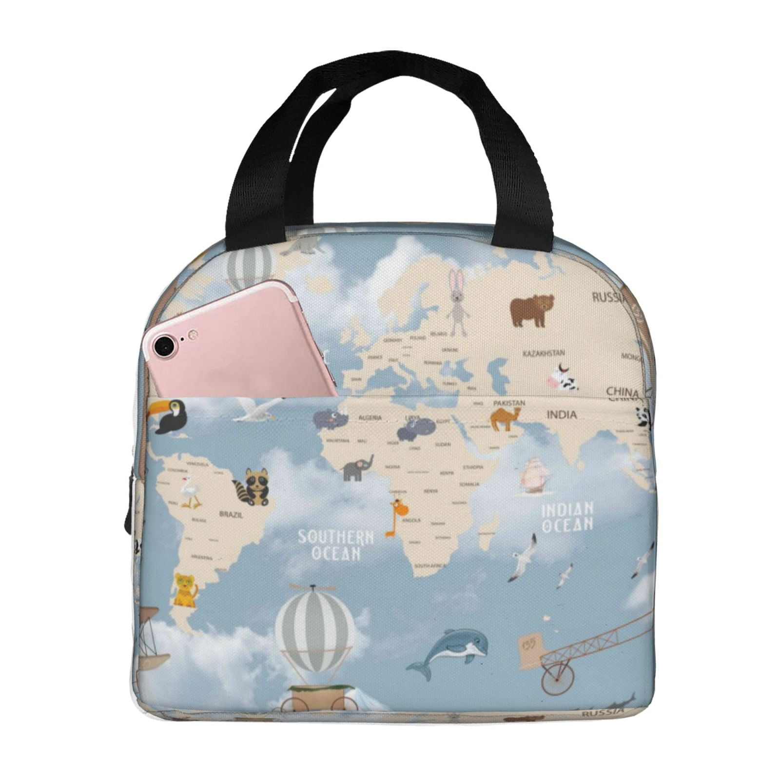Sikiie Animals Travel World Map Lunch Bag for Women & Men Adult ...