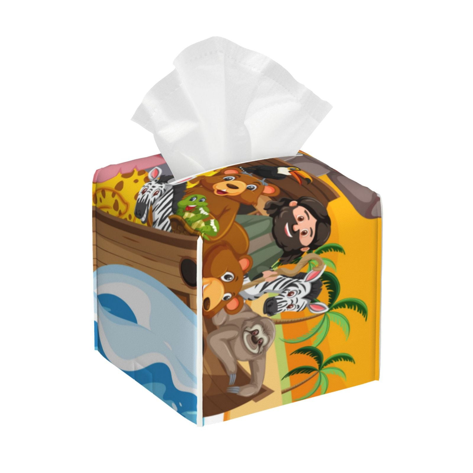 Sikiie Animals on Noah's Ark1 Leather Tissue Box Cover Square, tissue ...