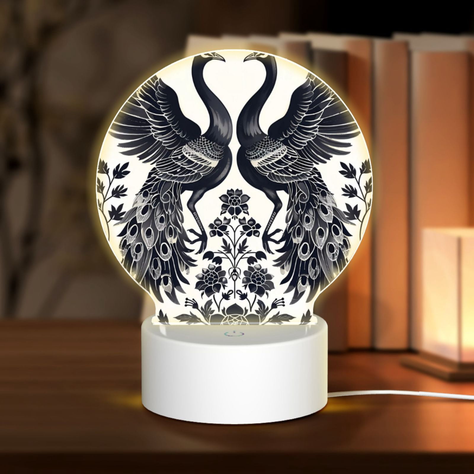 Sikiie Artistic Black White Peacocks Acrylic Night Light Gift Custom ...