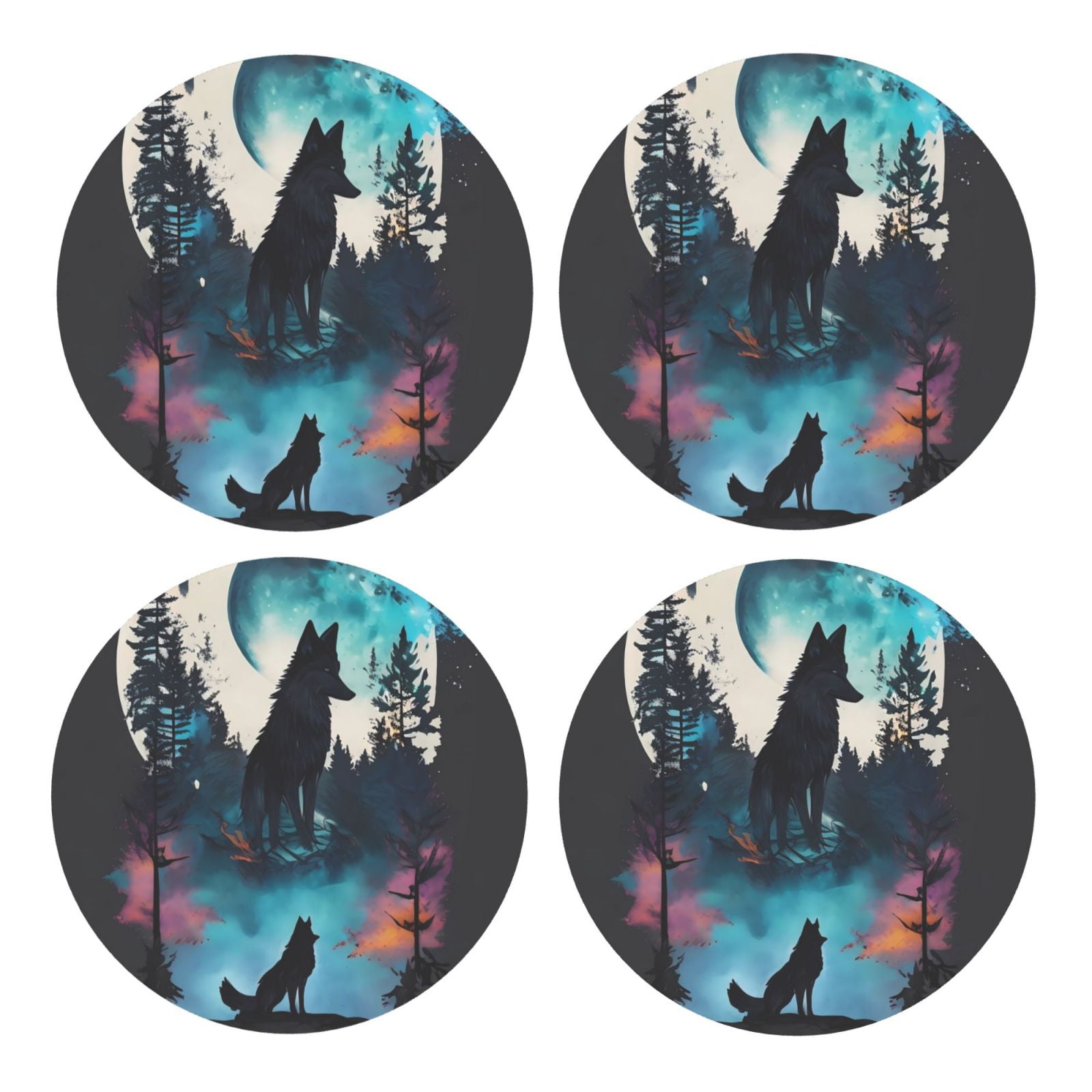 Sikiie Artistic Moon Valley Wolf MDF Cork Coaster 4 Pcs - Absorbent ...