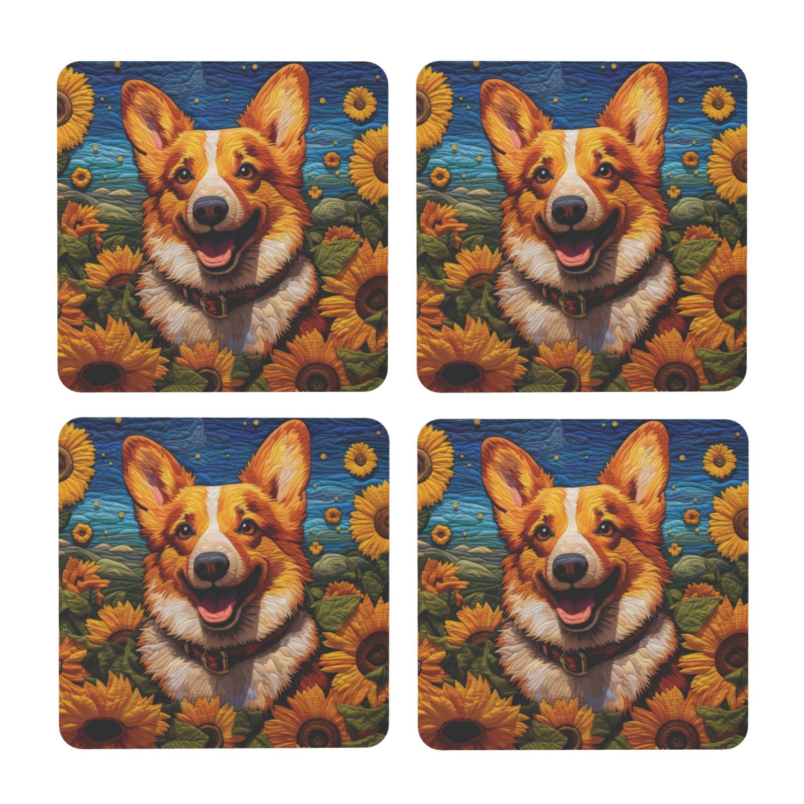 Sikiie Artistic Sunflower Corgi MDF Cork Coaster 4 Pcs - Absorbent ...