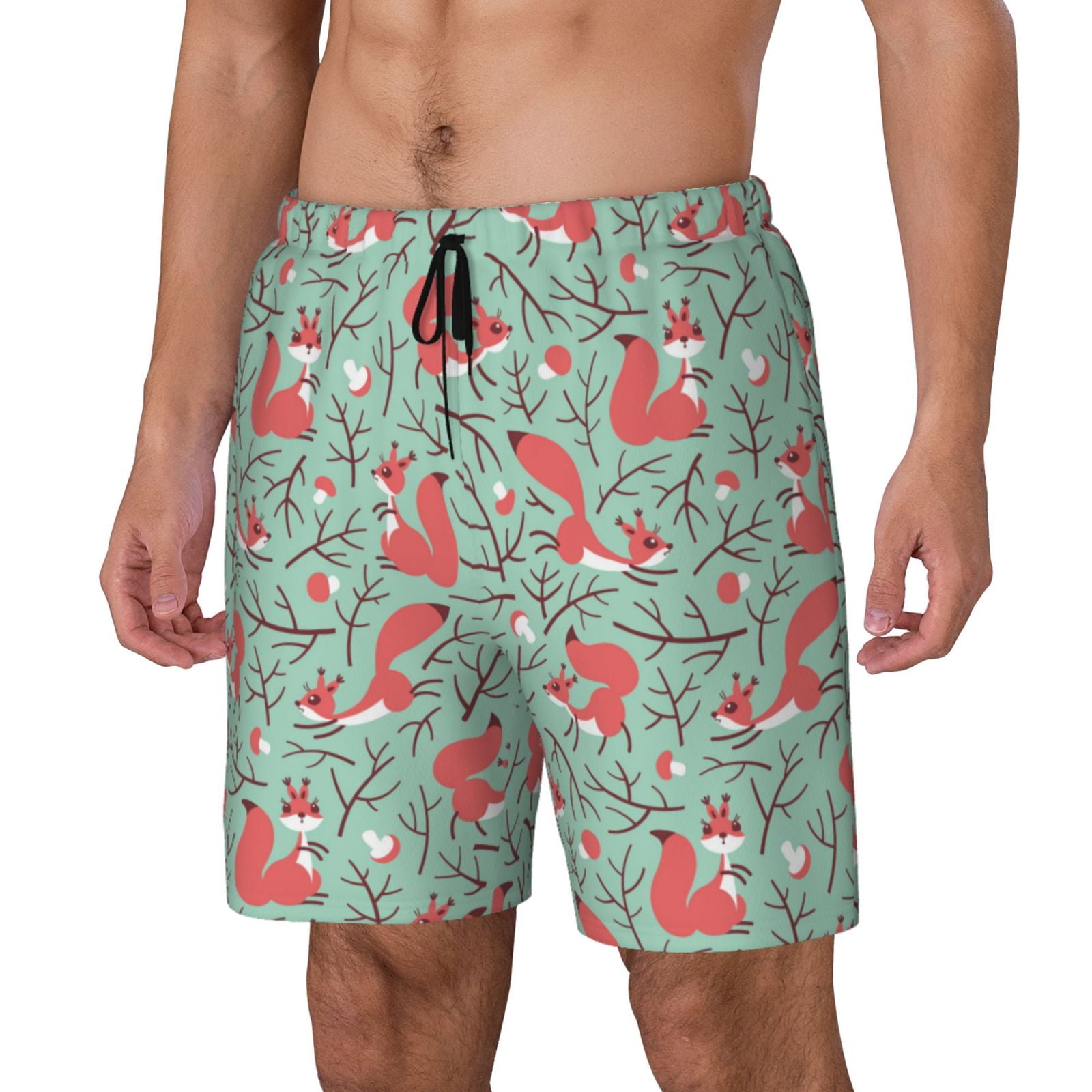 Sikiie Autumn Branches Fox and Mushrooms Print Men's Double Layer ...