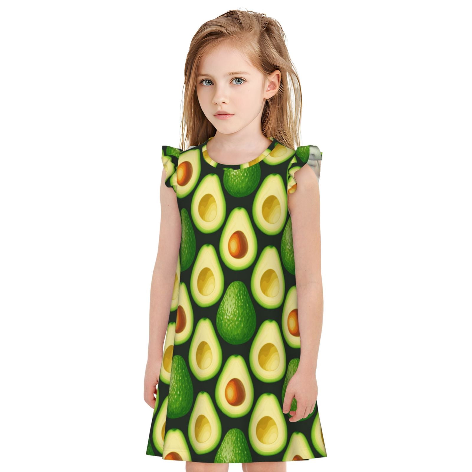 Sikiie Avocado Girls Nightgowns 3-10 Years Flutter Short Sleeves ...
