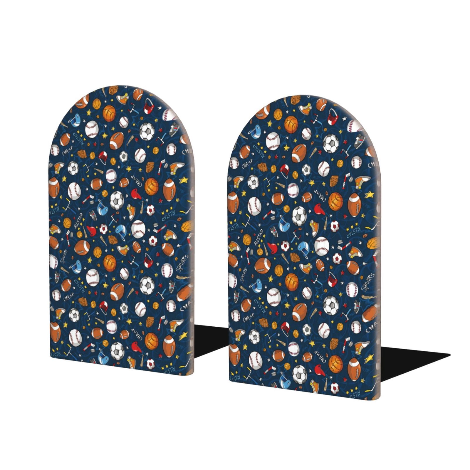 Sikiie Ball Sports Bookends 1 Pair, Wood Bookends for Shelves, Book ...