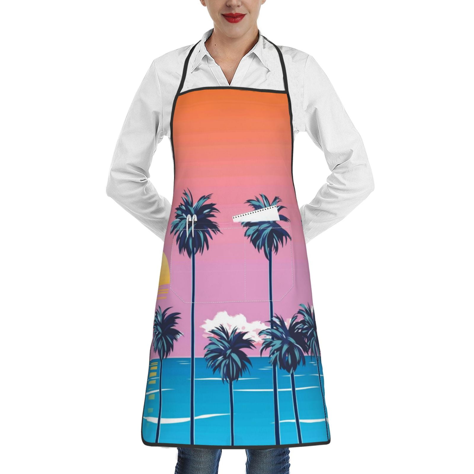 Sikiie Beach with Palm Trees Aprons for Kitchen Cooking Aprons, Chef ...