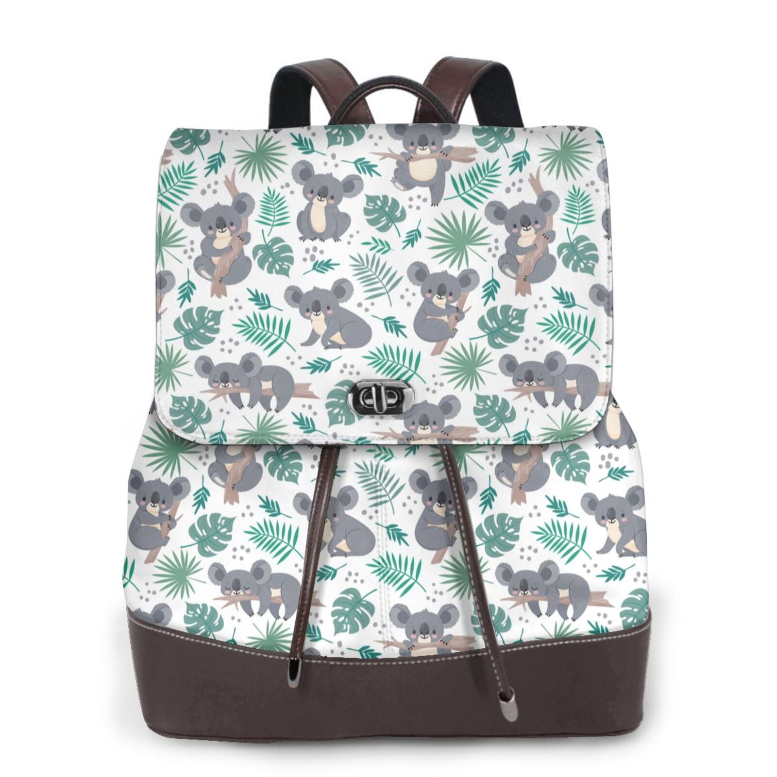 Sikiie Bears and Tropical Leaves Women Genuine Leather Backpack Fashion ...